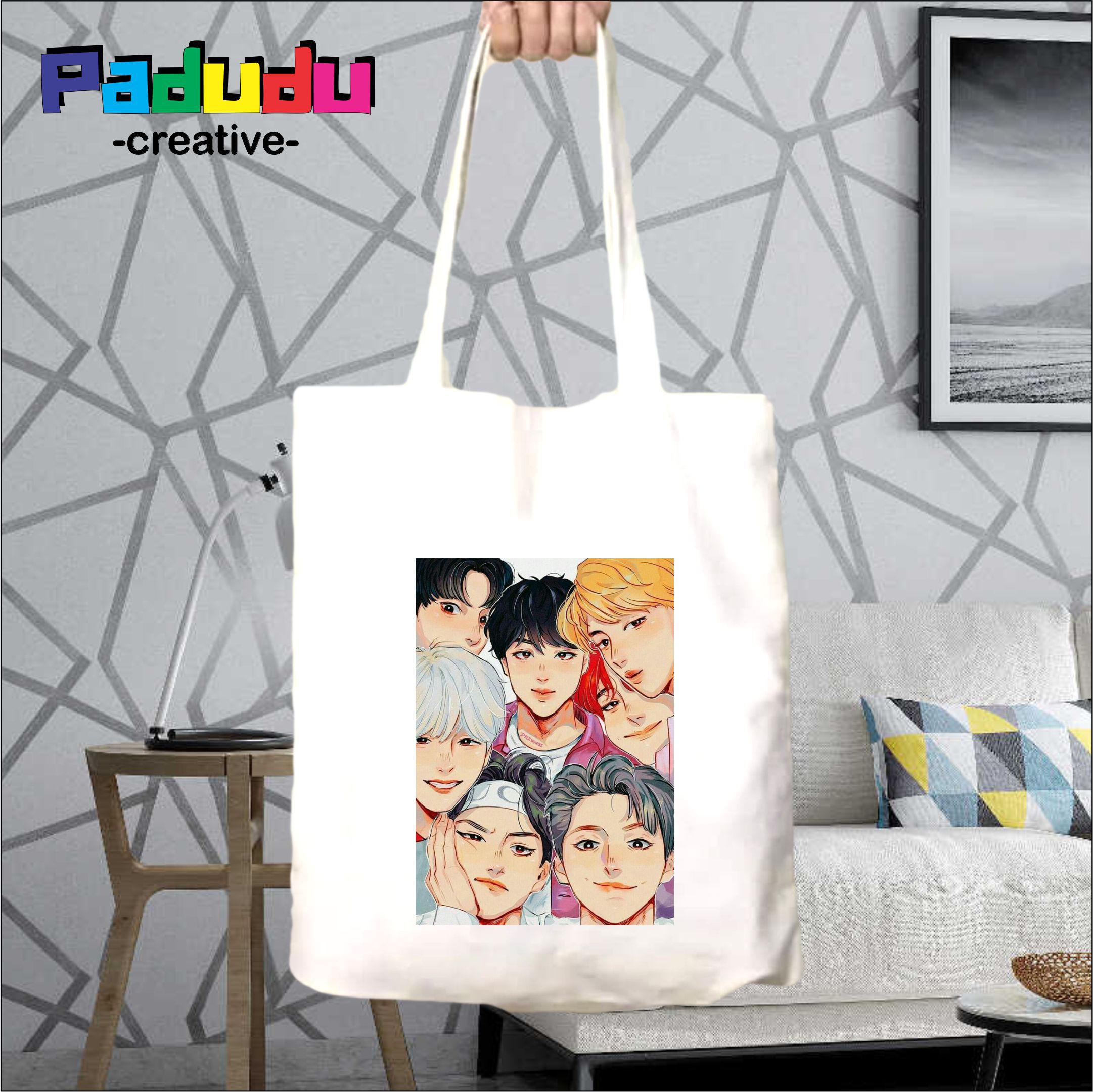 Totebag cogans sketsa Vintage aesthetic Zipper Custom | Tote bag wanita ...