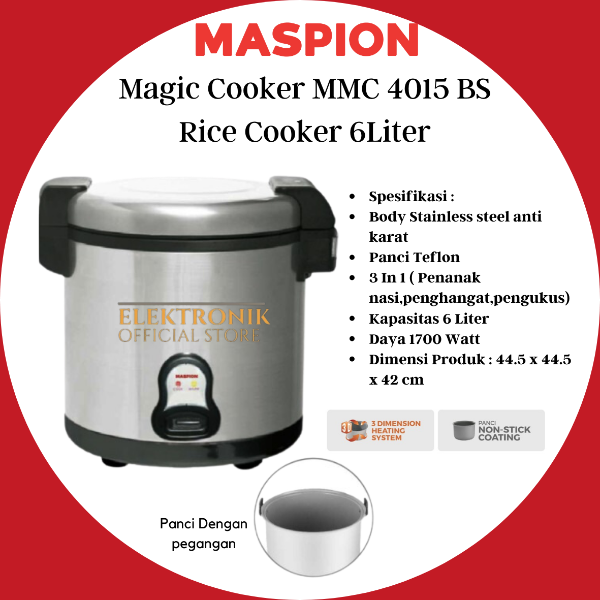 MASPION RICE COOKER MMC 4015BS 6liter Magic Cooker | Lazada Indonesia