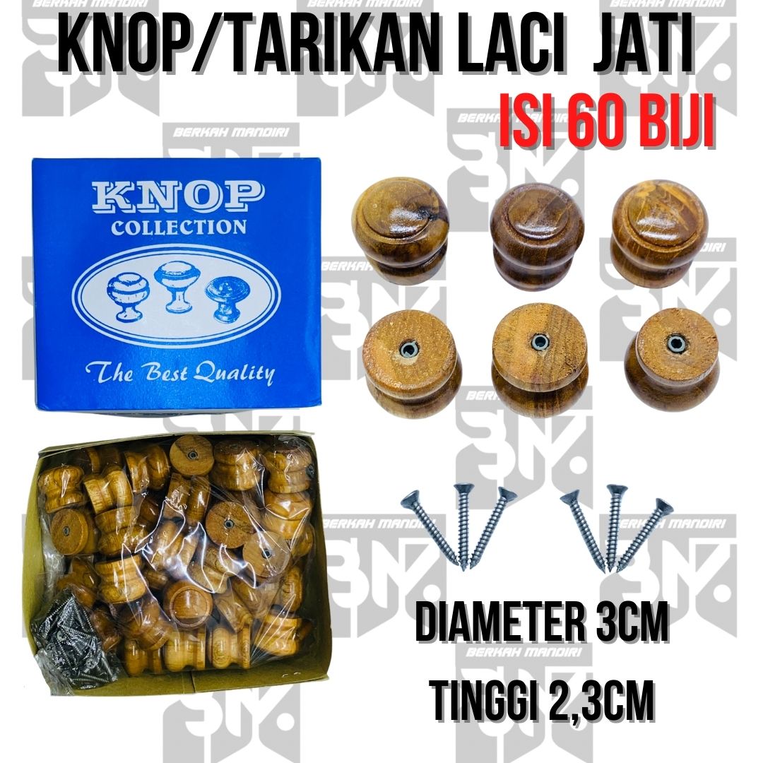 Tarikan laci bulat Isi 60pcs/knop kayu jati diameter 3 cm tarikan laci ...
