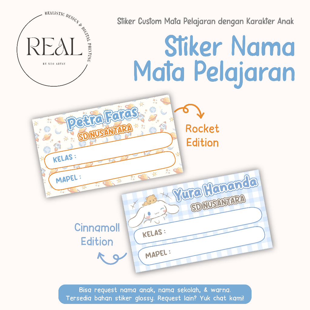 Stiker Nama Custom Pelajaran / Stiker Nama Sekolah / Stiker Nama Buku ...