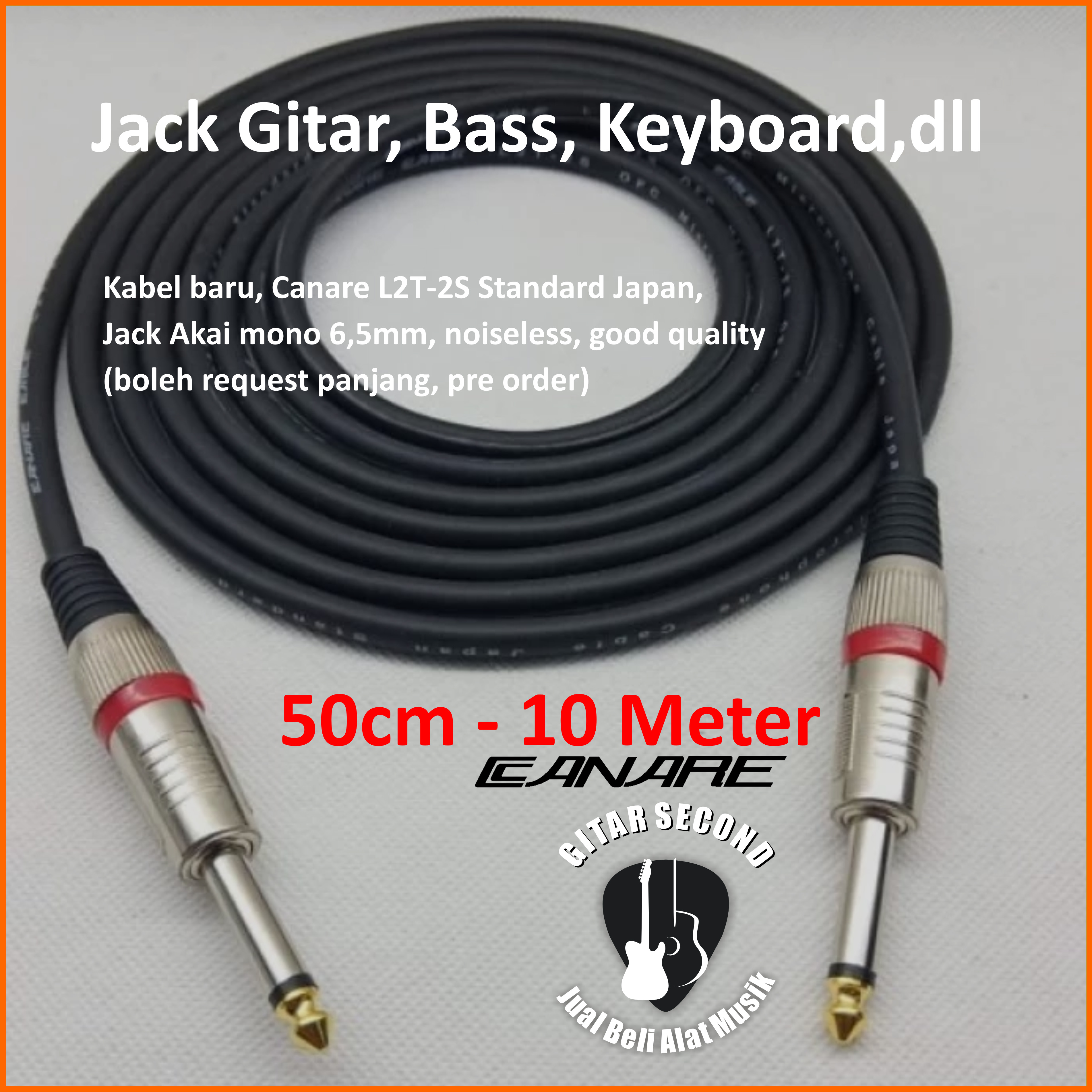 Kabel gitar Jack Gitar akai to akai 6,5 kabel canare 50cm sampai 10 ...