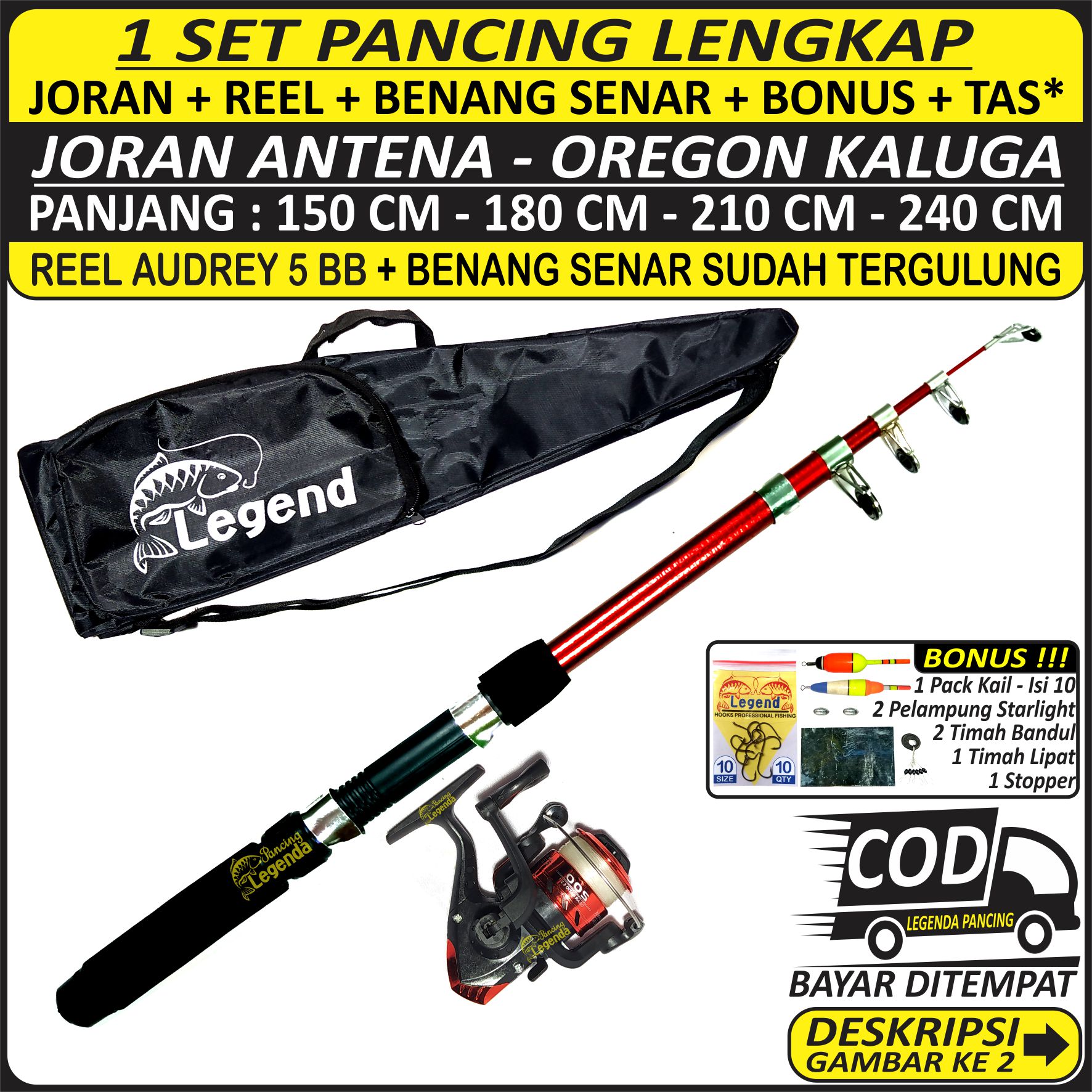 PANCING 1 SET LENGKAP - Joran Antena Oregon Kaluga 150 CM / 180 CM ...
