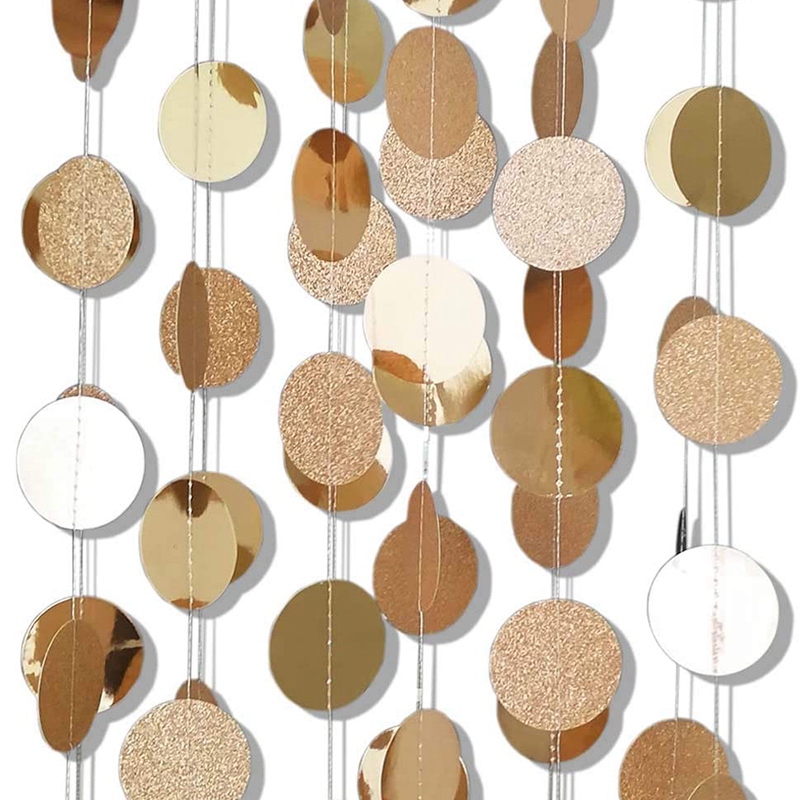 6 Pcs Glitter Champagne Gold Paper Circle Dots Garland Party Hanging ...