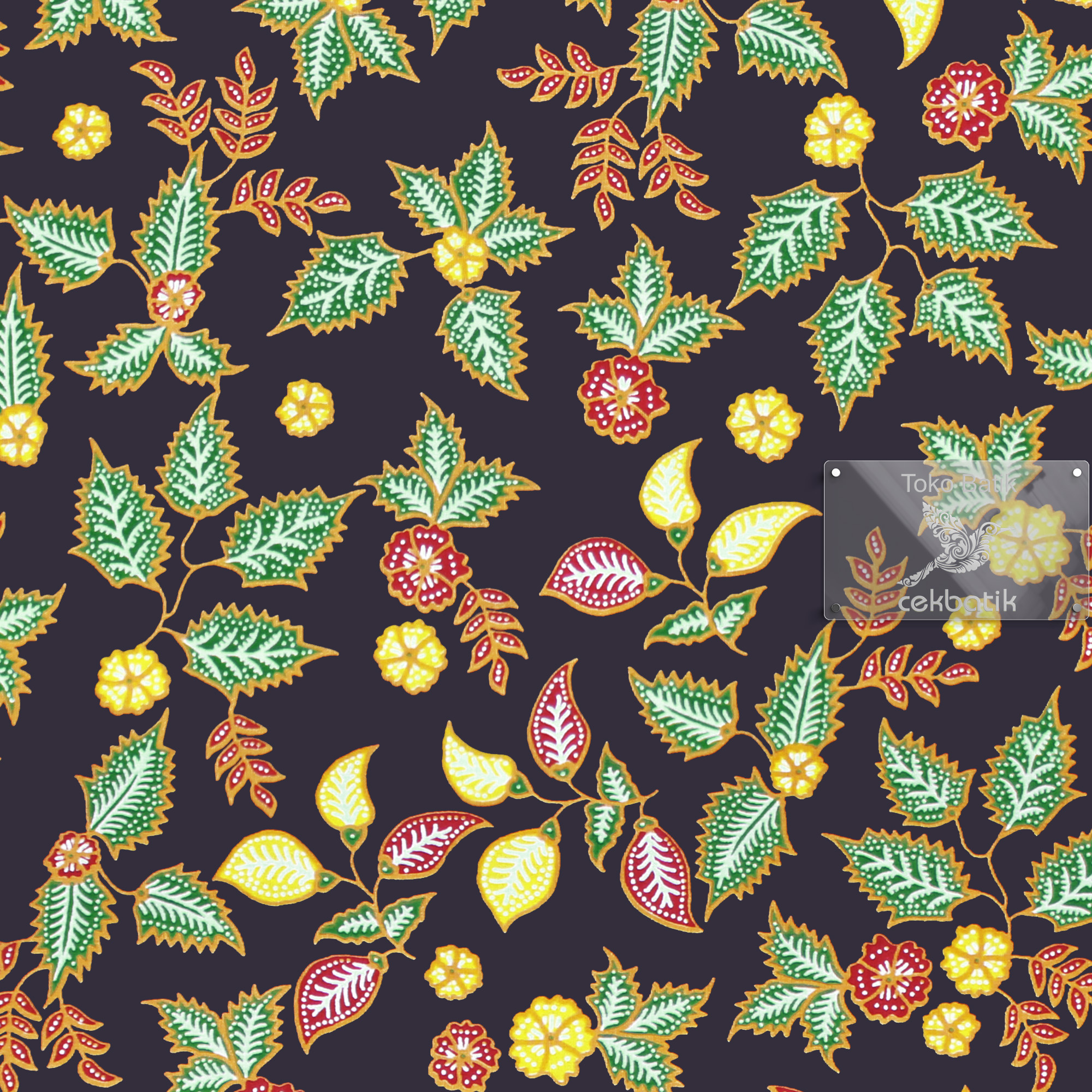 kain batik - Motif Cerah Bunga Merah Kuning Manis dengan Daun Hijau ...