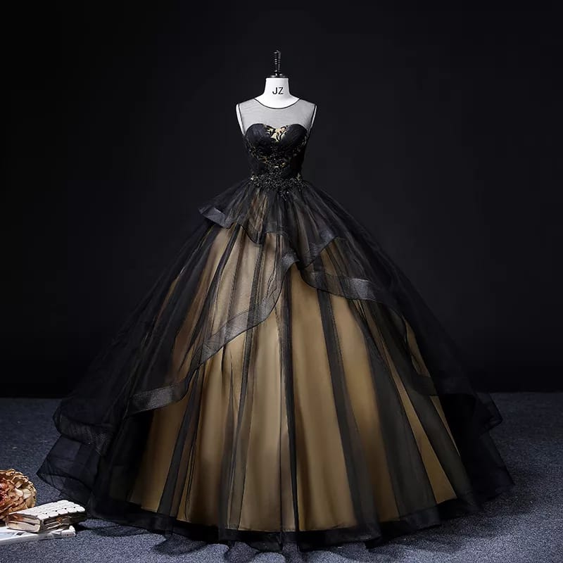 wedding dress hitam gaun ball gown wanita cantik manik-manik | Lazada ...