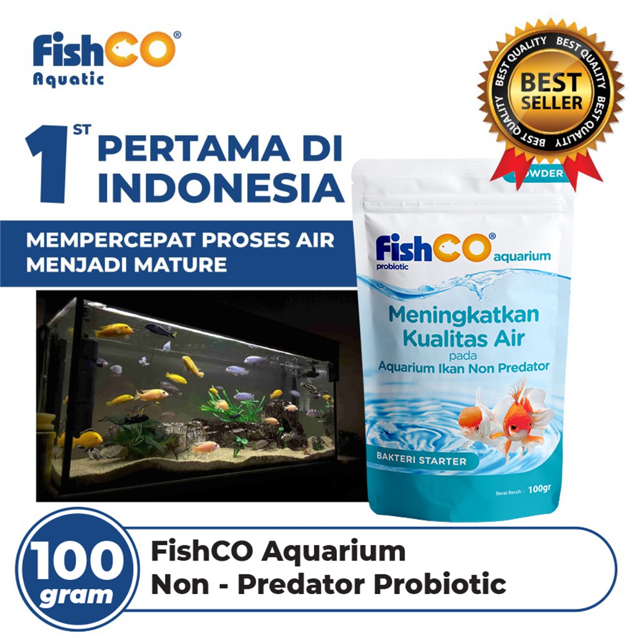 FISHCO Aquarium Probiotik Ikan Non Predator-Bakteri Starter 100gr ...