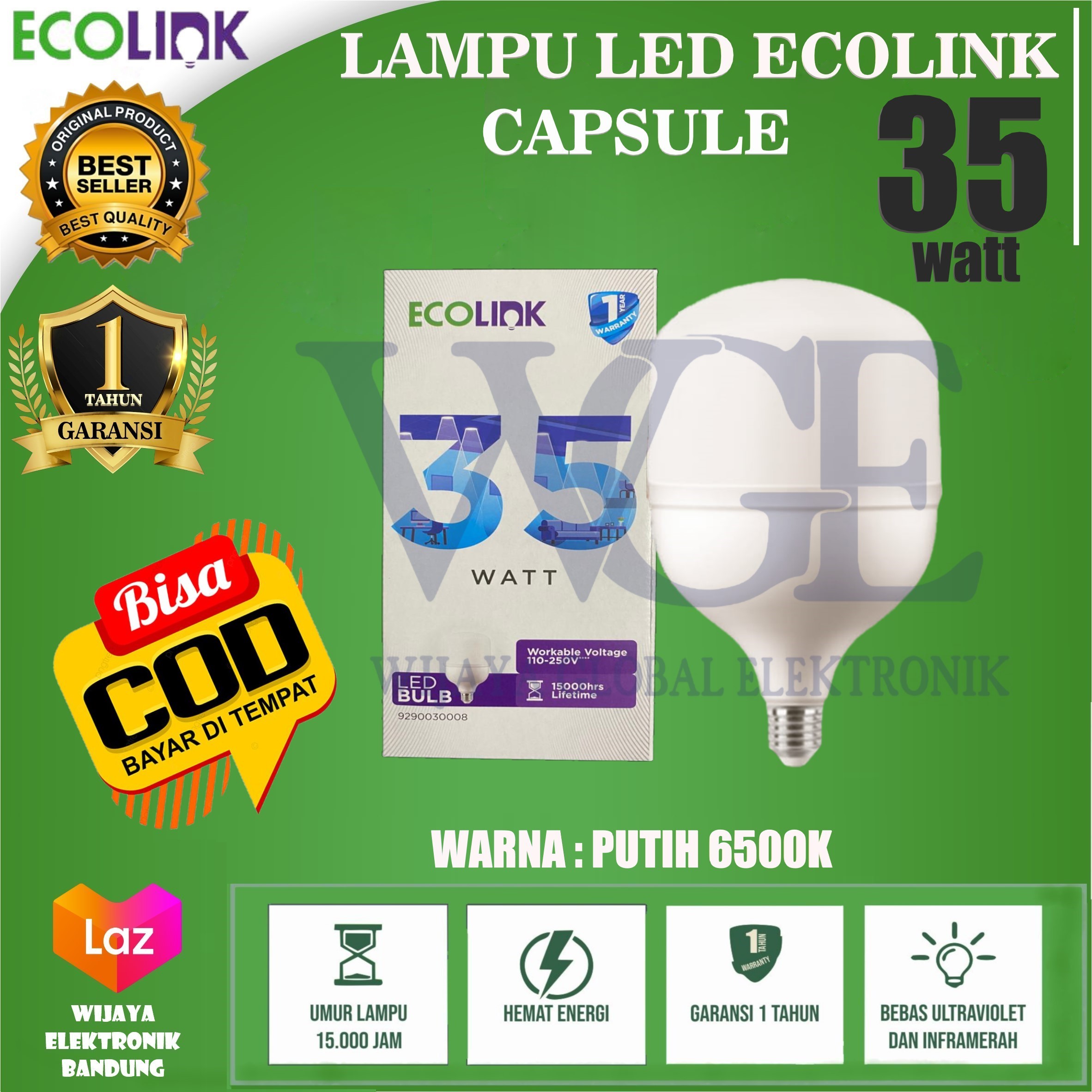 Lampu LED Ecolink Capsule Kapsul Bohlam Bulb 35 watt 35watt 35w w Putih /15.000 JAM GARANSI 1 ...