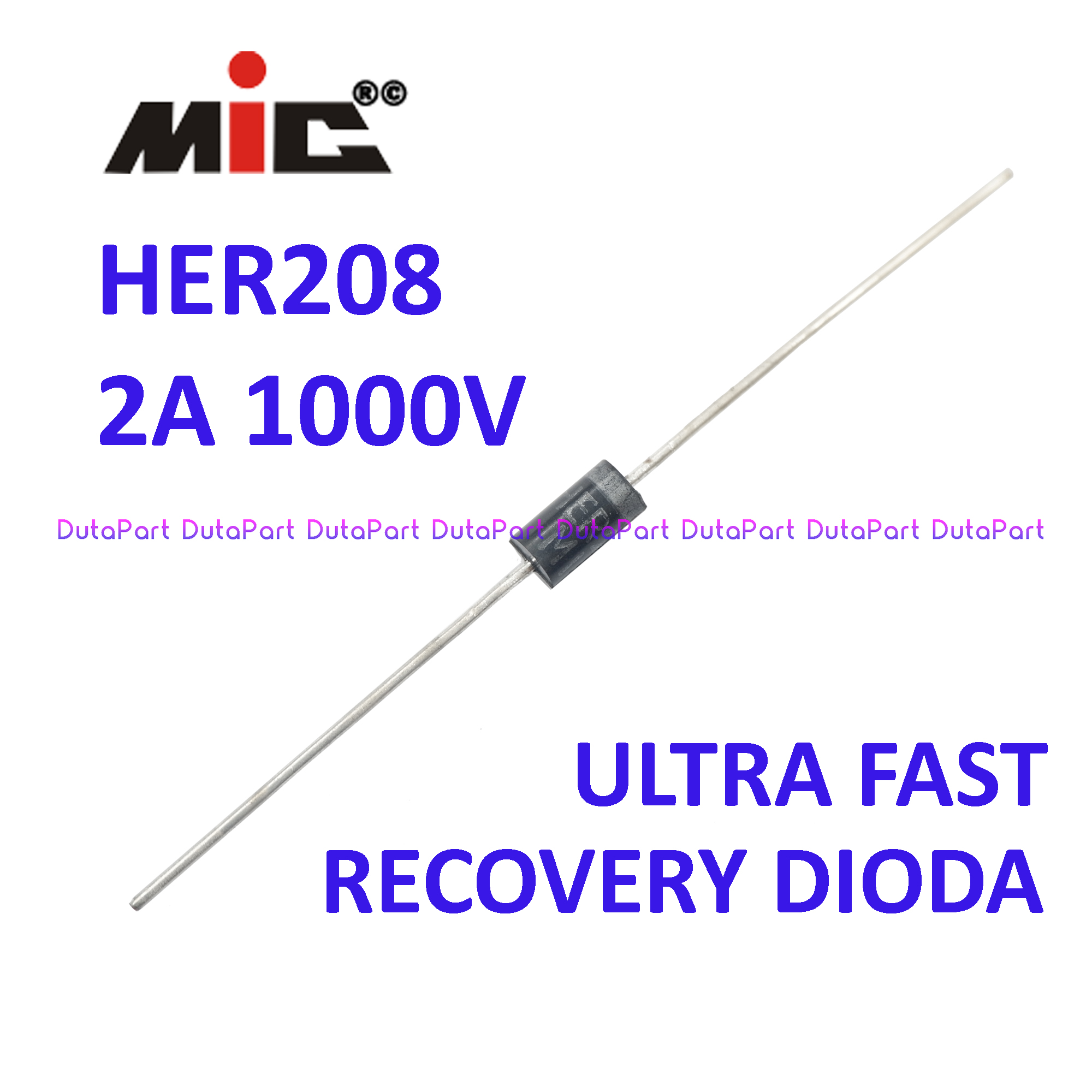 50 PCS HER208 HER 208 2A 1000V MIC Ultra Fast Recovery Rectifier Dioda ...