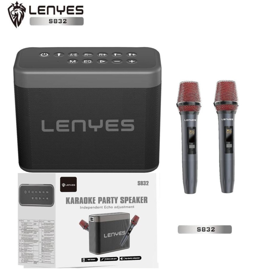 Speaker LENYES TWS S832 + 2 Mic Wireless 5.0 Bluetooth Speaker Karaoke ...