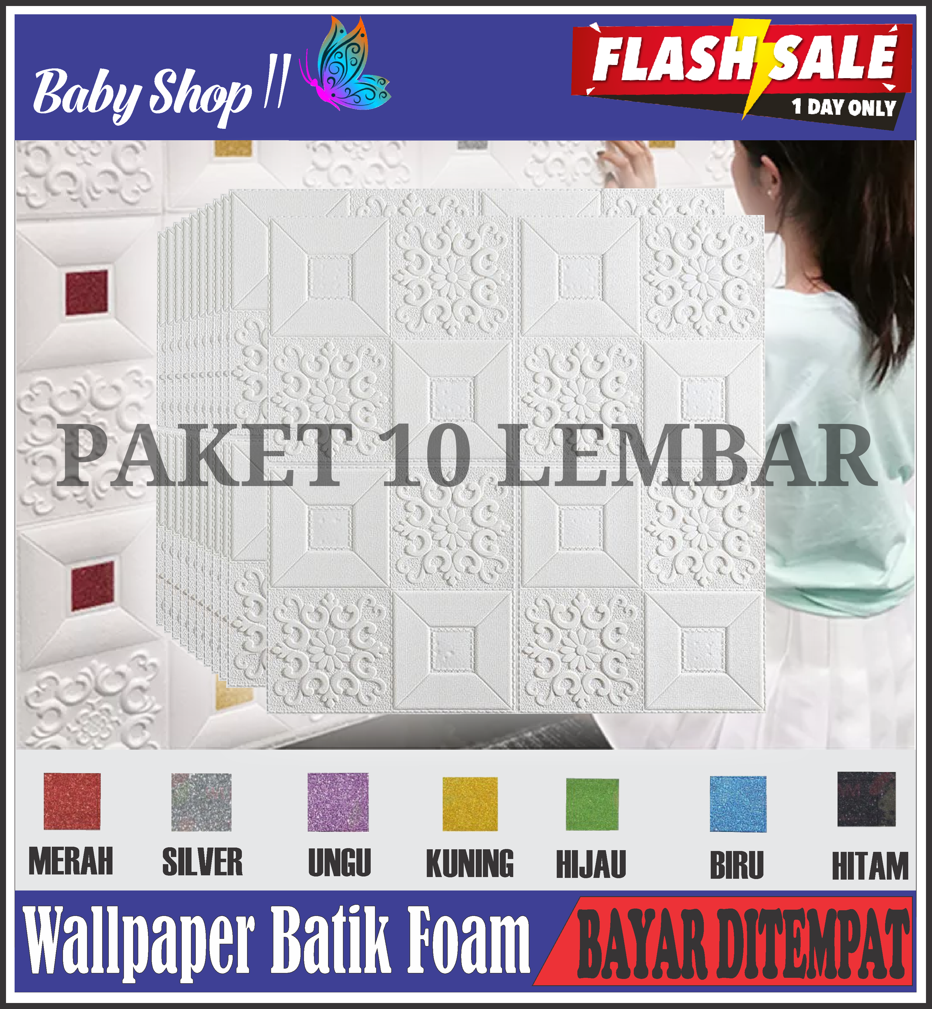 ( DISKON 10 LEMBAR ) TERMURAH Wallpaper Dinding PVC - Self Batik Foam ...