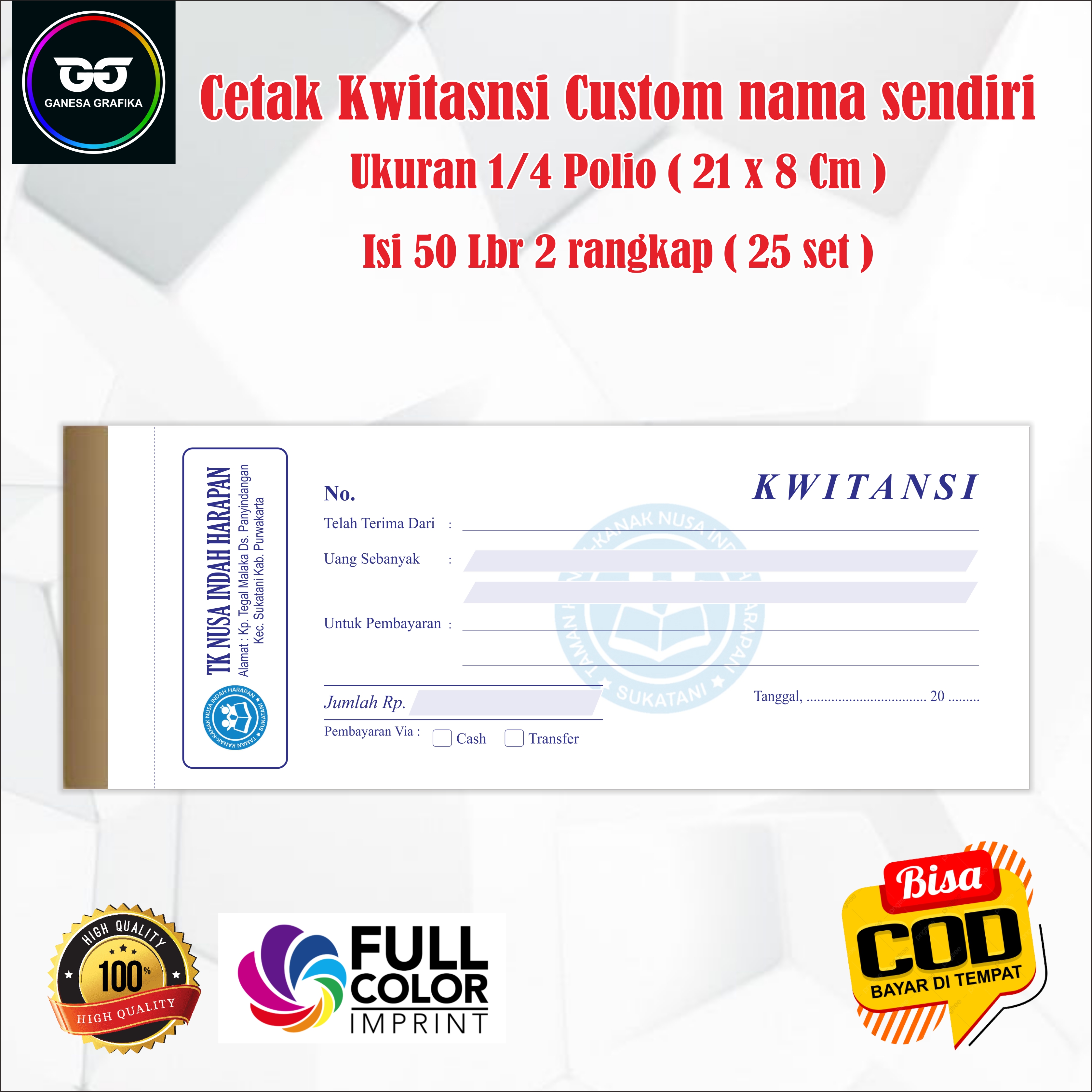 CETAK KWITANSI CUSTOM 2 RANGKAP | Kwitansi pembayaran kwitansi 1 pak ...
