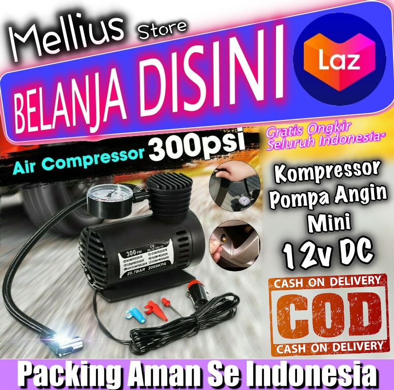 Pompa Angin Mini Elektrik Untuk Ban Universal Colokan 12V DC 300psi ...