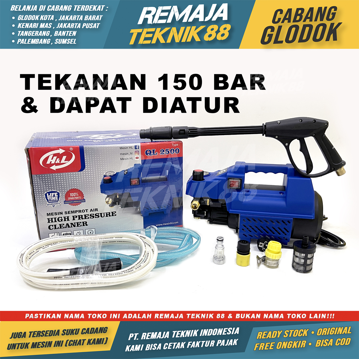 MESIN CUCI STEAM JET CLEANER H&L HL QL 2500 PENGATUR TEKANAN 150 BAR ...