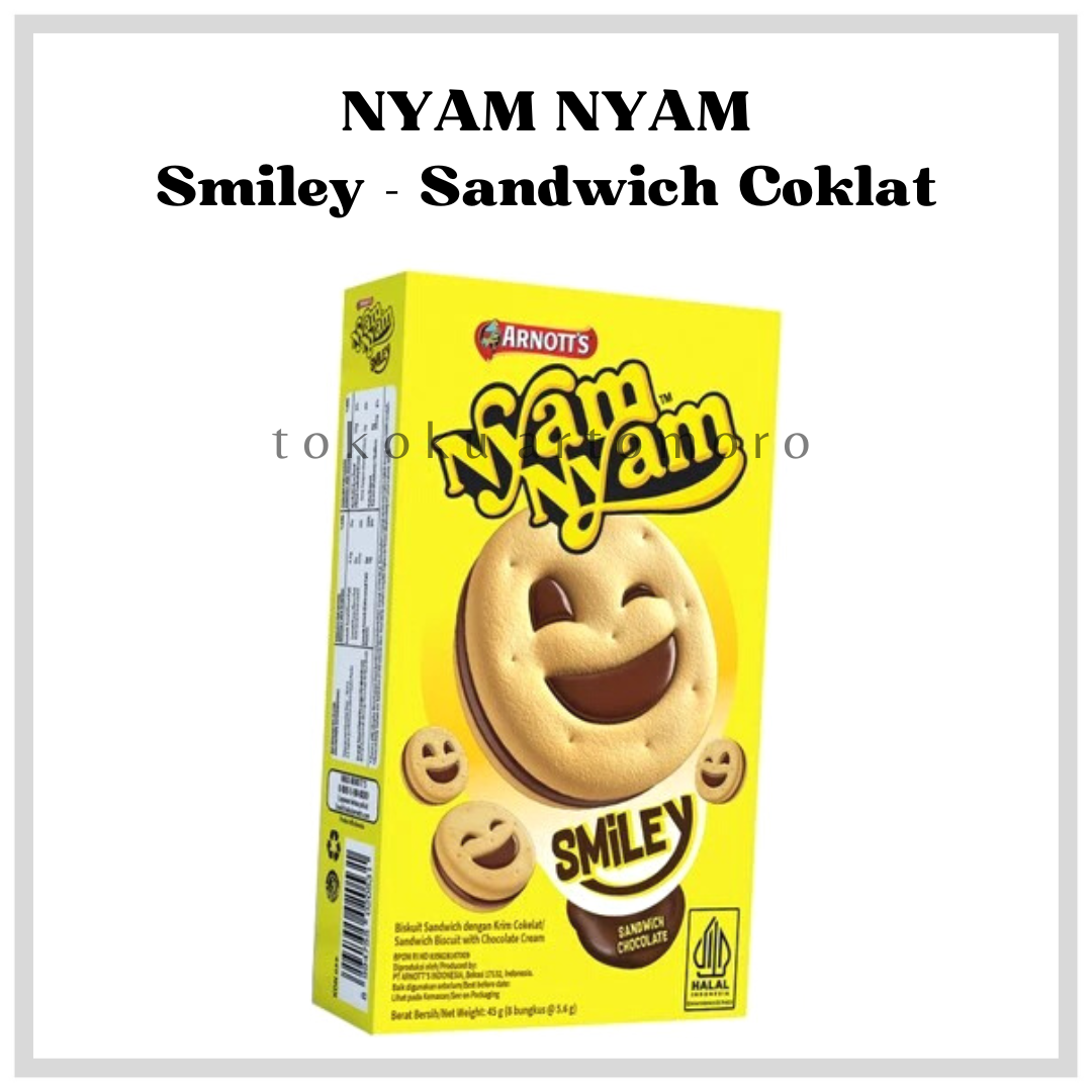 Nyam Nyam Smiley Kemasan 45 gram - Sandwich Coklat - Biskuit Anak ...