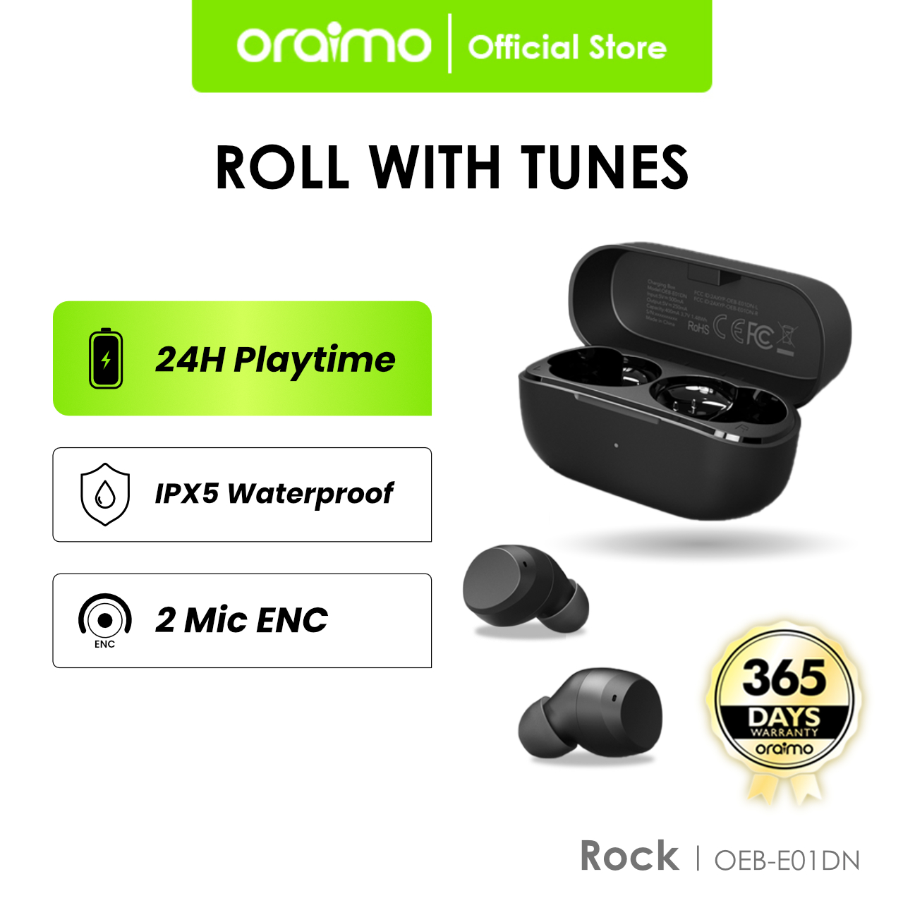 Oraimo TWS True Wireless Stereo Rock Bluetooth Earphone ENC Sweatproof ...