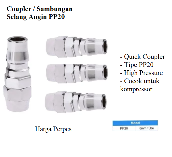 Quick Coupler PP-20 / Kopler / Copler Sambungan Selang Kompresor Angin ...