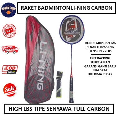 RAKET BADMINTON IMPORT LI-NING CARBON SUPER QUALITY BONUS TAS GRIP ...