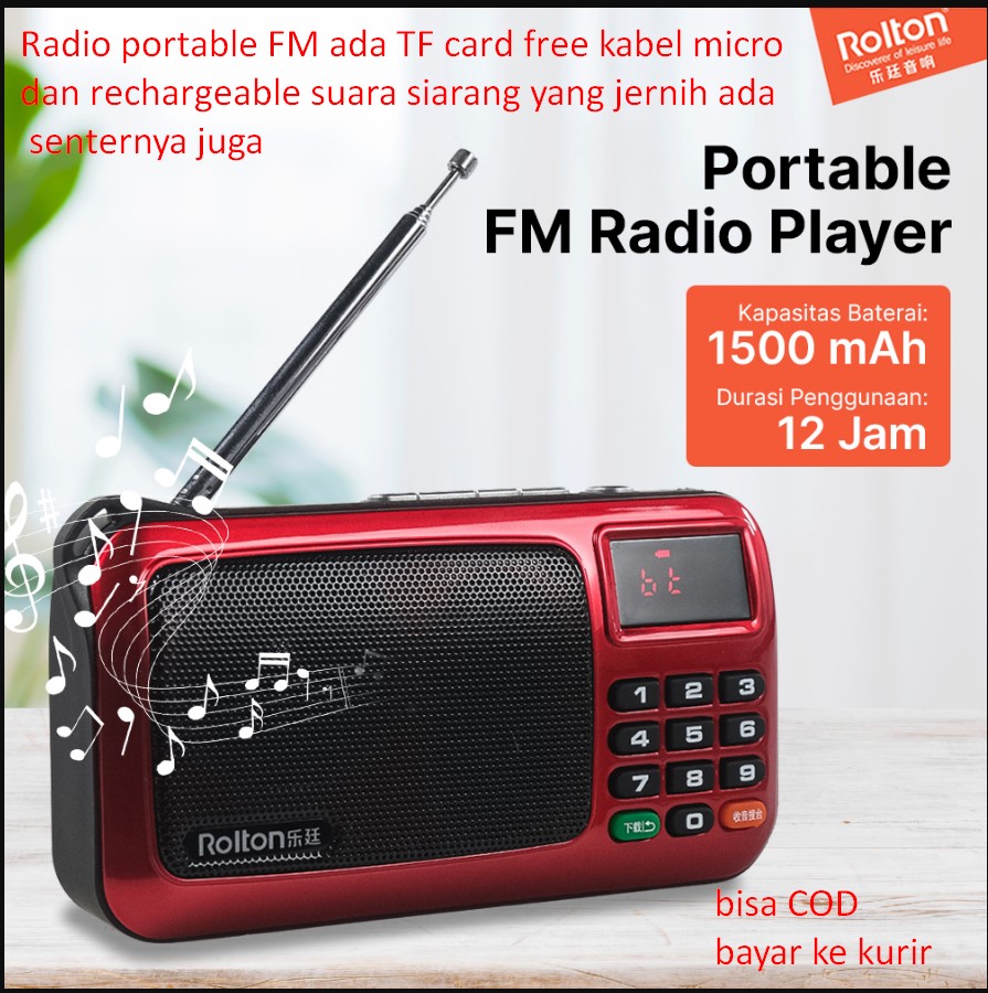 Radio portable FM ada TF card free kabel micro dan rechargeable suara ...