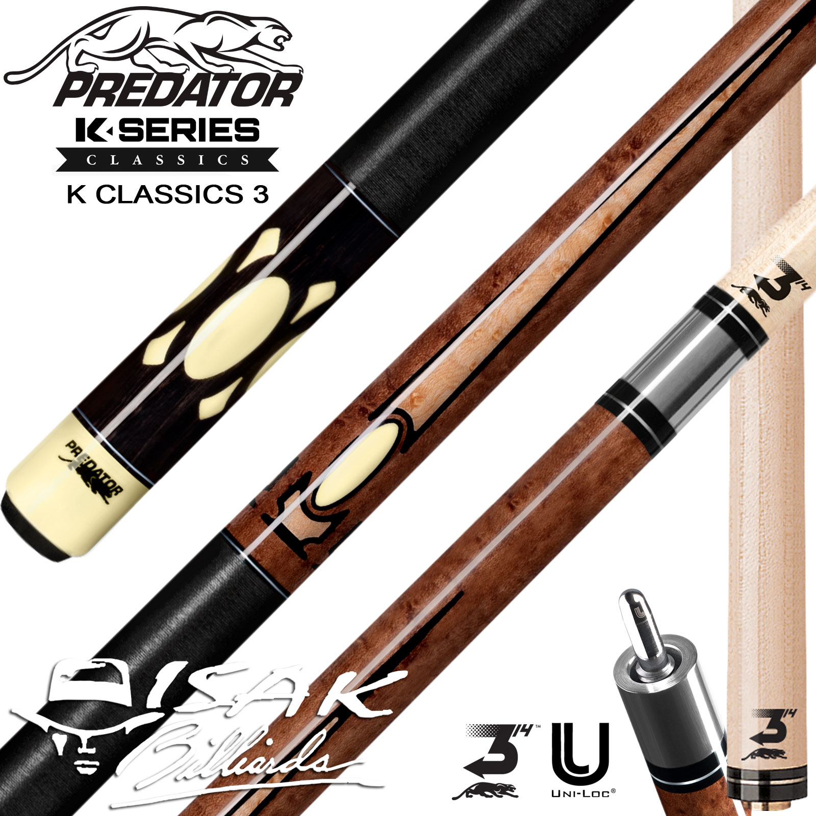 Predator K Series Classics 3 Cue - Uniloc 314-3 Low Deflection Shaft ...
