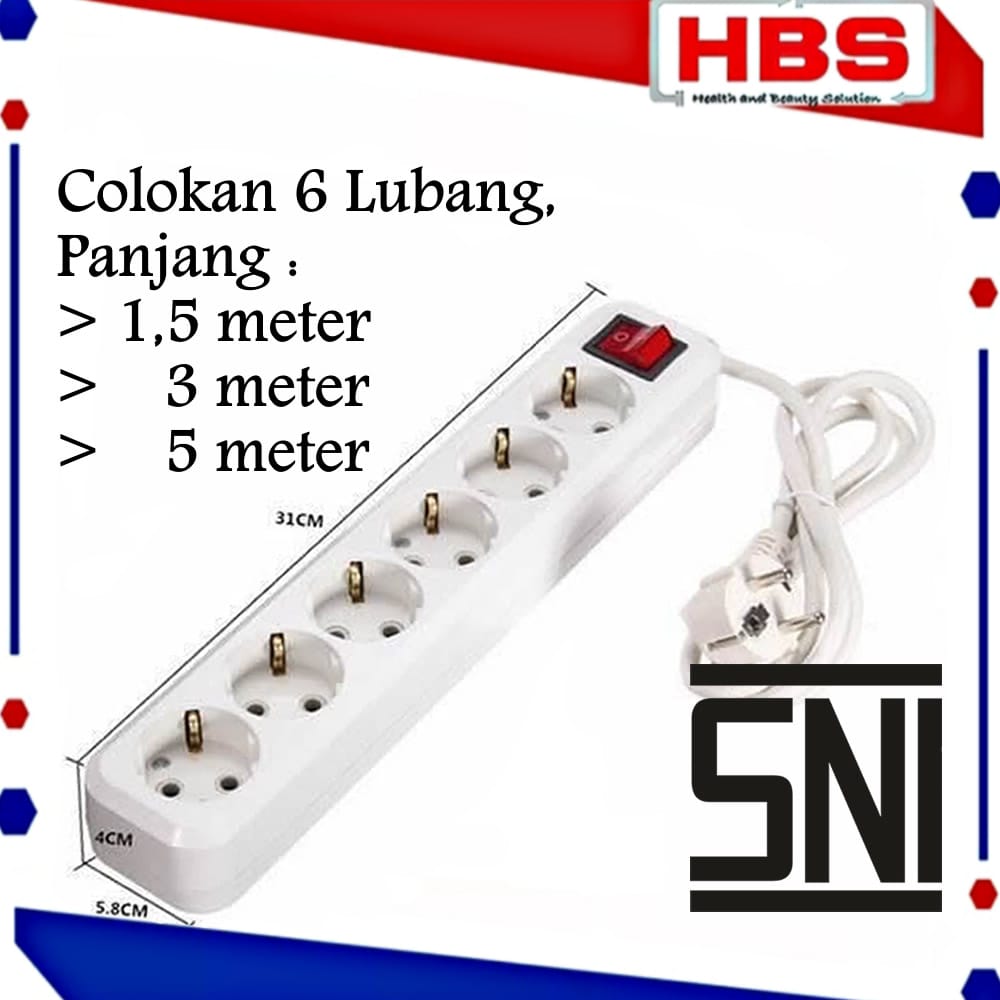 HBS Colokan Listrik 6 Lubang Stop Kontak Original SNI Cok Listrik ...