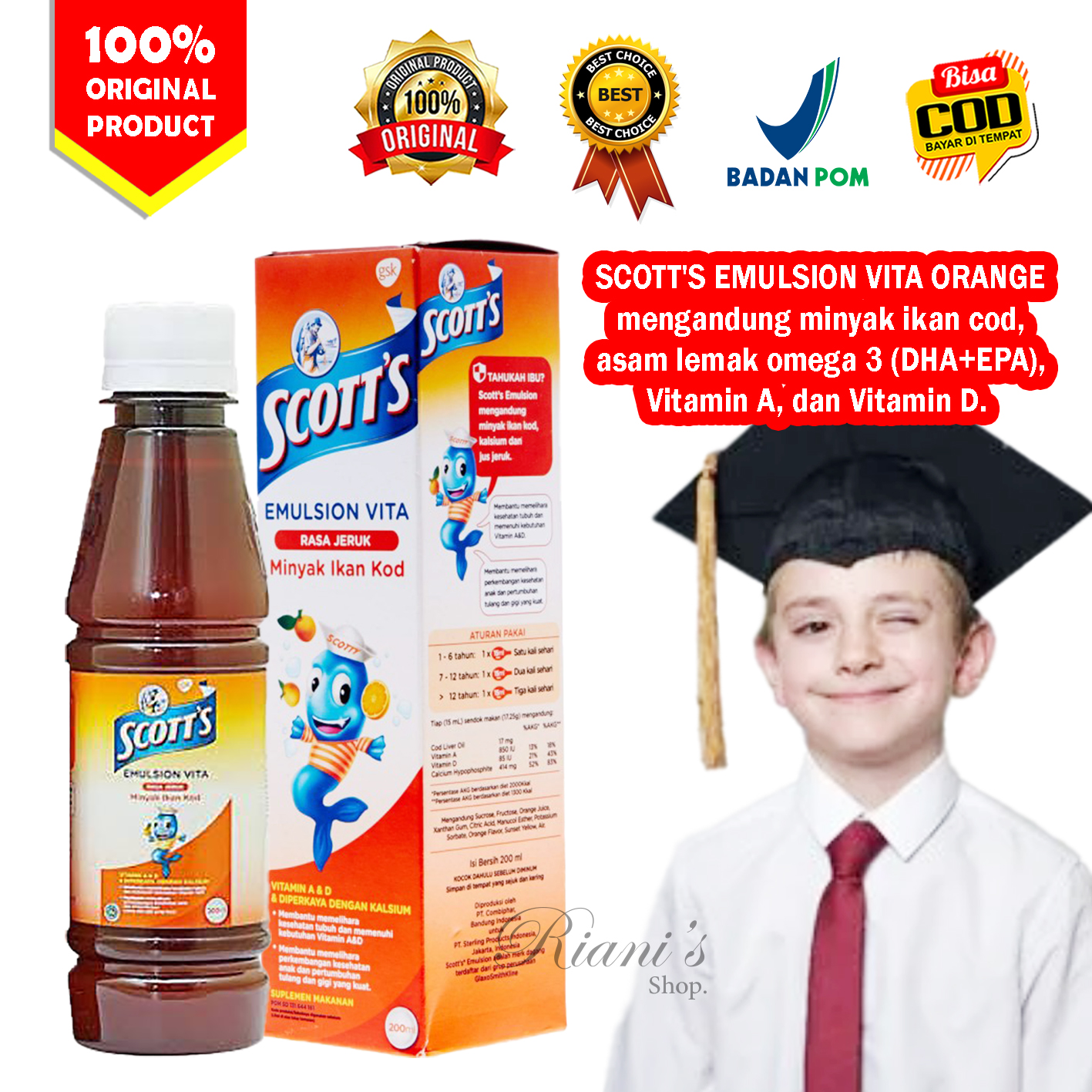 Scotts Emulsion Vita Orange Original Vitamin A dan D Plus Lengkap Anak ...