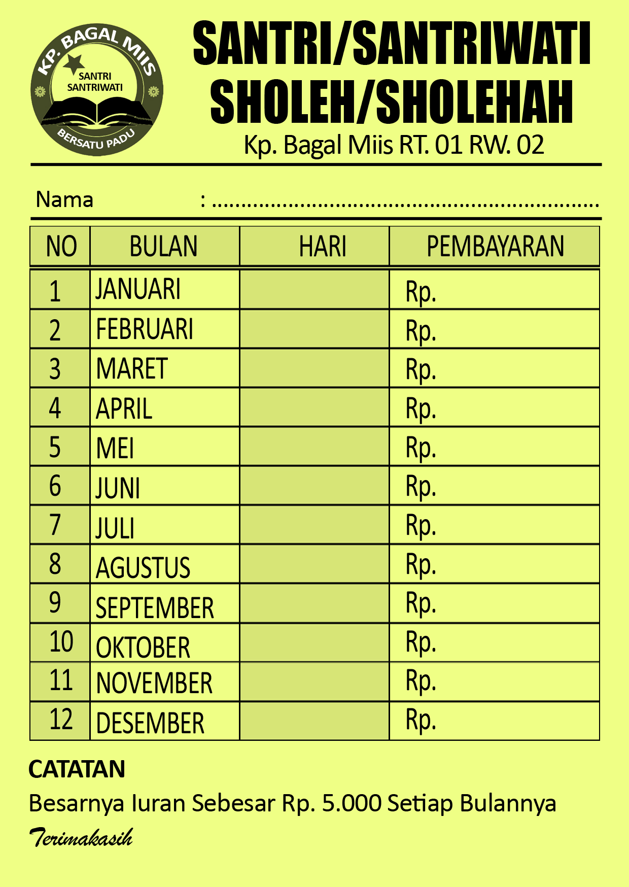 Kartu Iuran Kartu Spp Kartu Cicilan Kartu Bulanan Kartu Kreditan Kartu Stok Barang Iuran