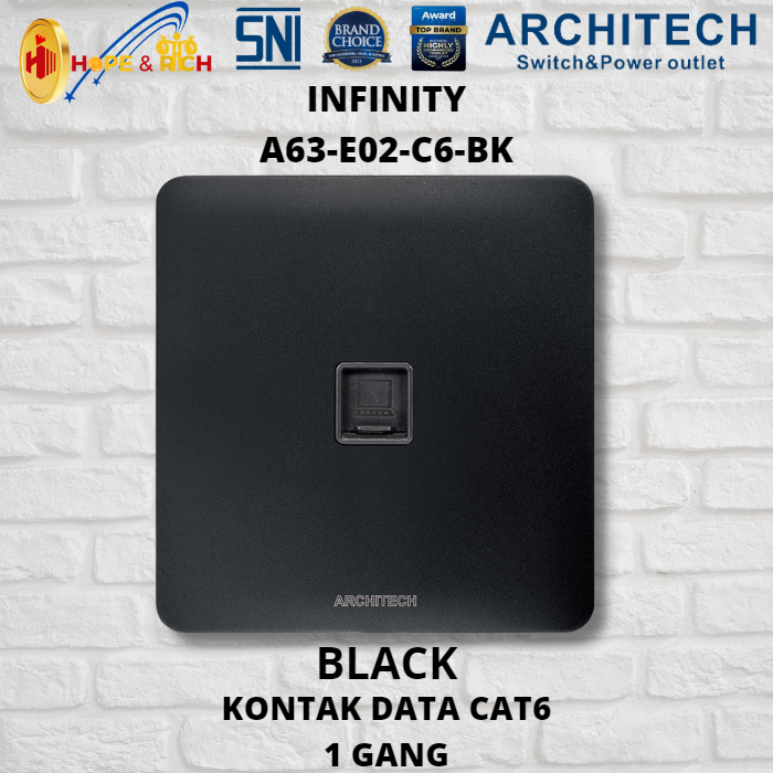 ARCHITECH INFINITY A63-E02-C6-1 Gang Kontak Data CAT6, BLACK | Lazada Indonesia