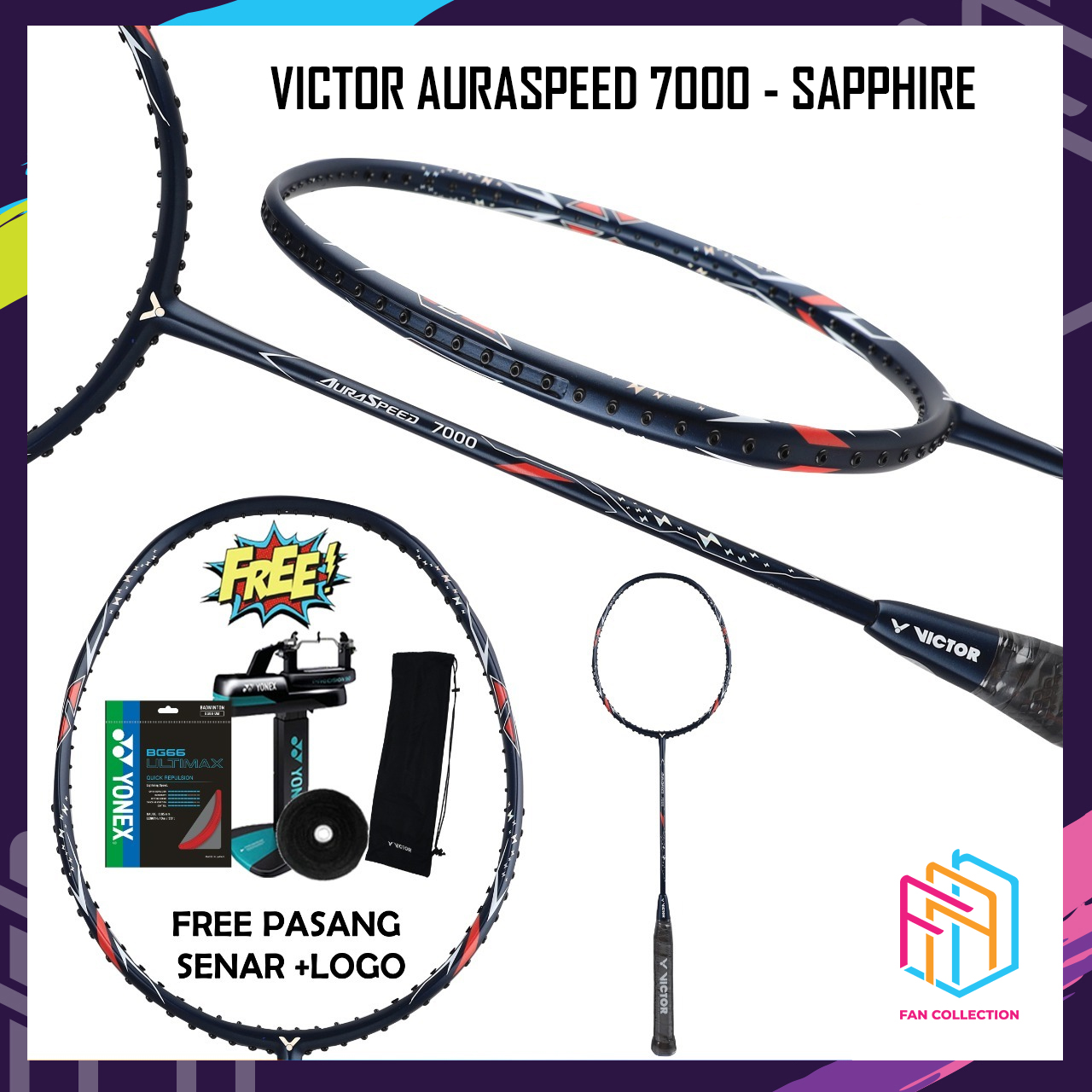 VICTOR AURASPEED 7000/ ARS-7000 B. SAPPHIRE RAKET BADMINTON | Lazada ...