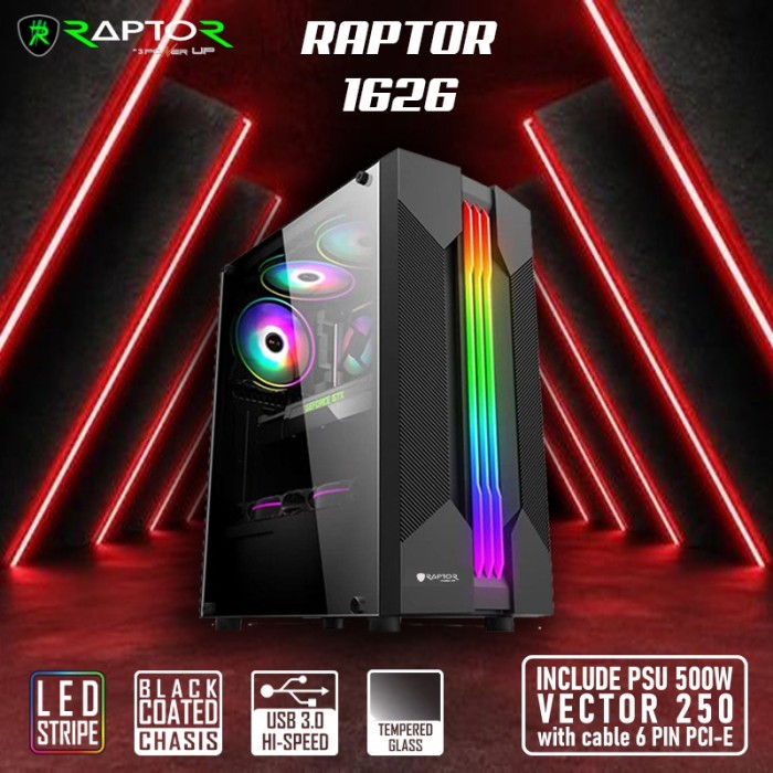 Casing RAPTOR 1626 - Include PSU 500W - Tempered Glass | Lazada Indonesia