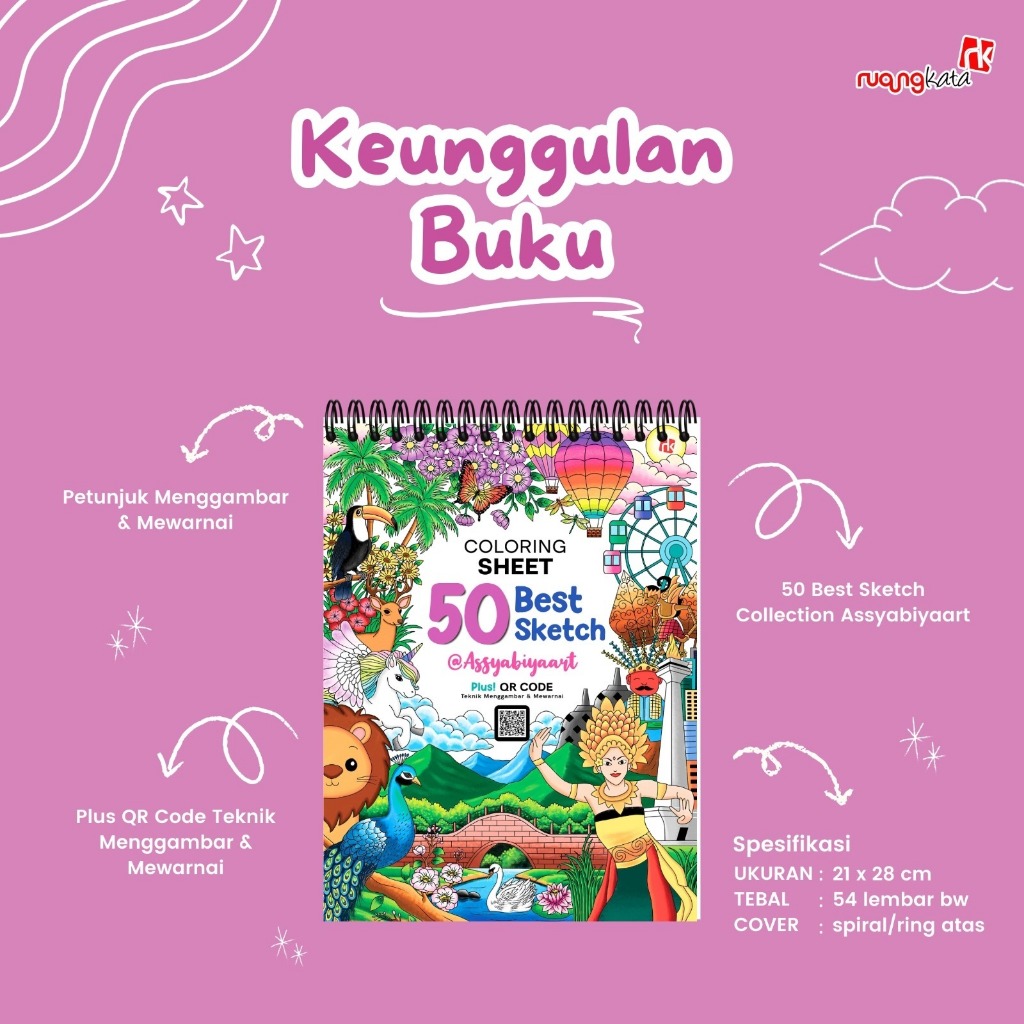 Buku Coloring Sheet : 50 Best Sketch By Assyabiyaart | Lazada Indonesia
