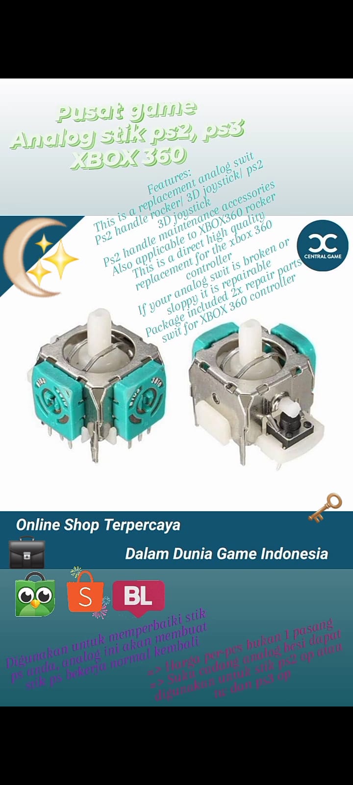 TOMBOL ANALOG STIK PS2. PS3. X-BOX 360, STICK, STIC, JOYSTICK, PS2,PS3, TOMBOL PS2 PS3 ...