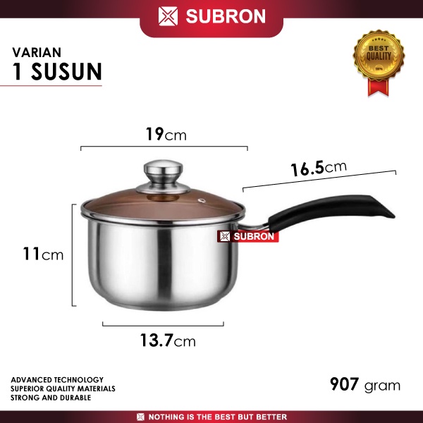 SUBRON Panci Susu 18cm Stainless TEBAL Milk Pot tutup Kaca 1 SUSUN 2 ...
