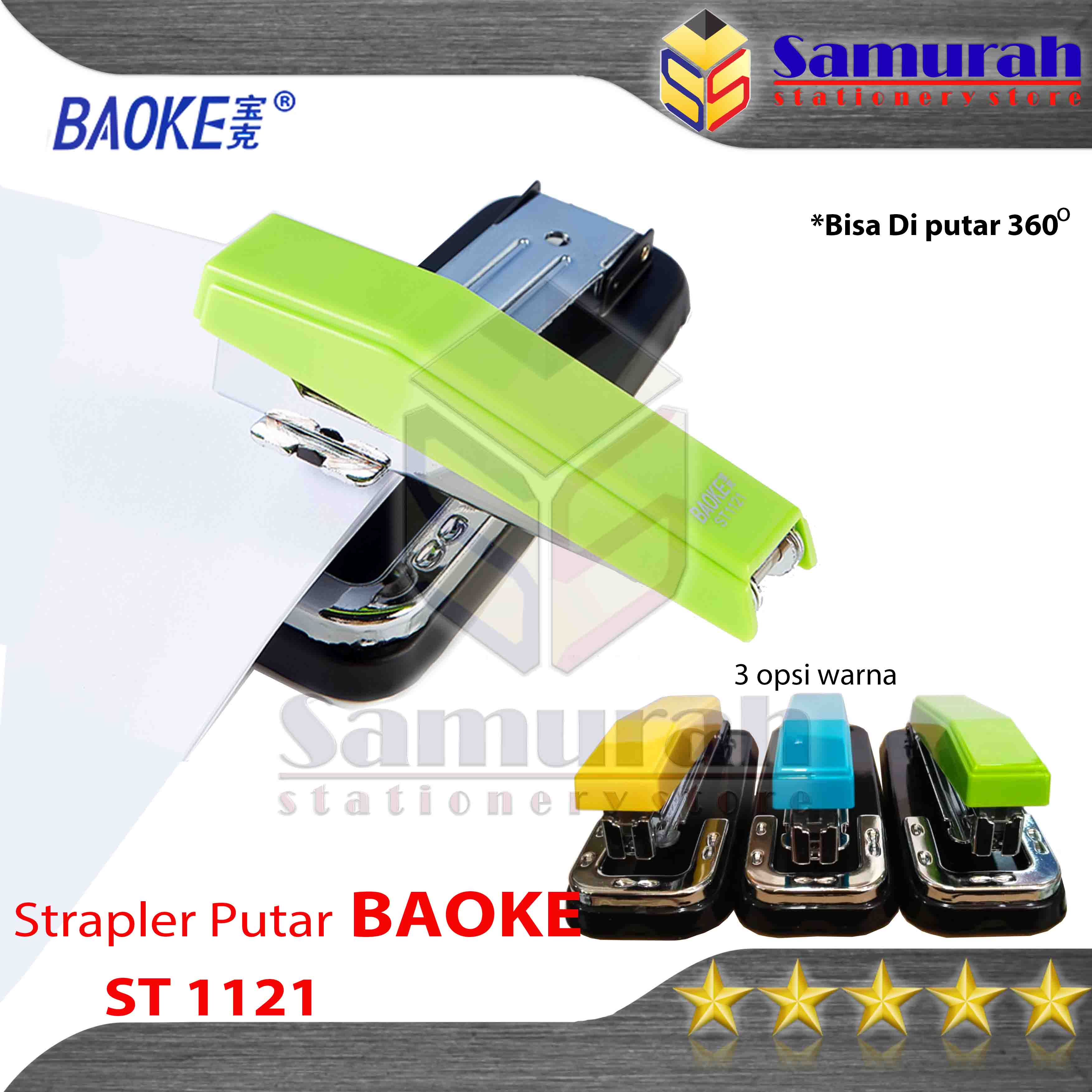 Stapler Baoke ST 1121 Putar 360 / Mesin Staples Tangan 24/6 / Alat ...