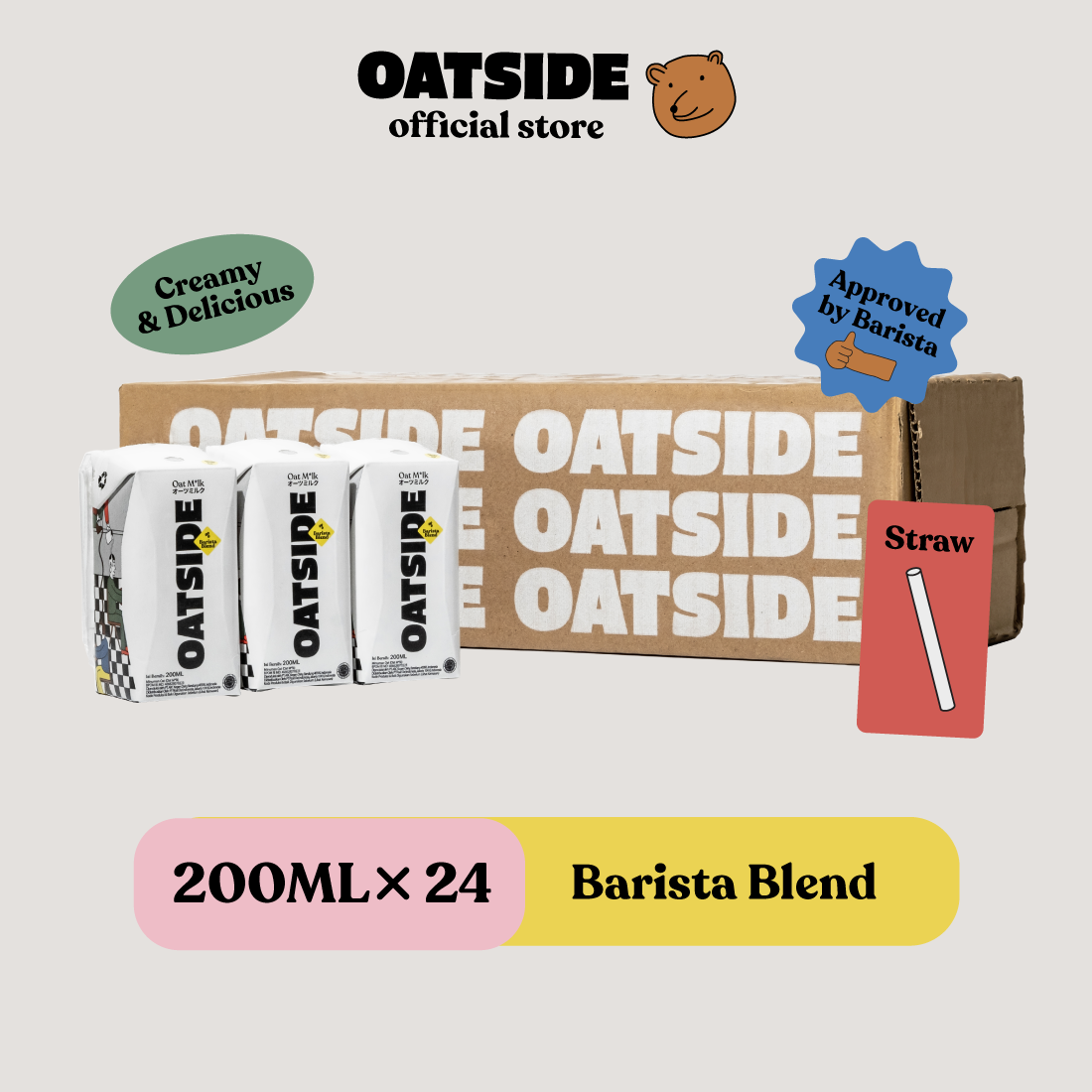 OATSIDE Mini Straw Oat Milk Barista Blend 200ml (24pcs) (Kemasan dengan ...