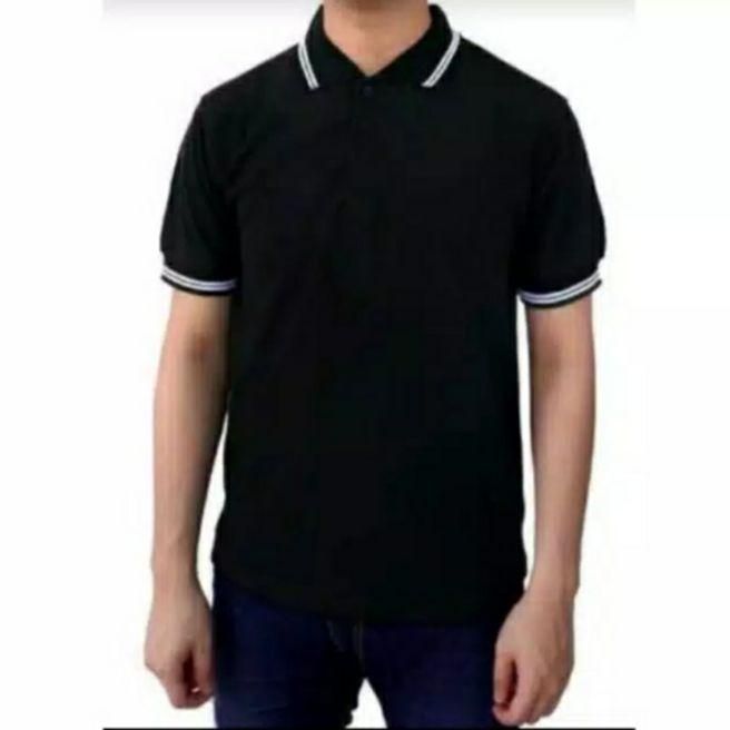 KAOS POLO HITAM LIST PUTIH - KAOS KERAH POLOS HITAM LIST PUTIH PRIA ...