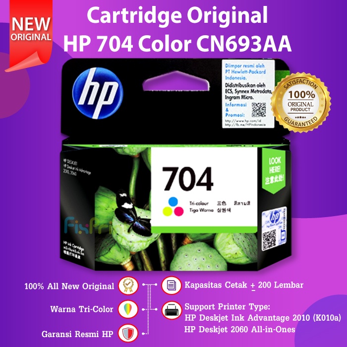 Cartridge HP 704 Black Ink CN692AA Tinta Printer 2010 K010 2060 K110 ...