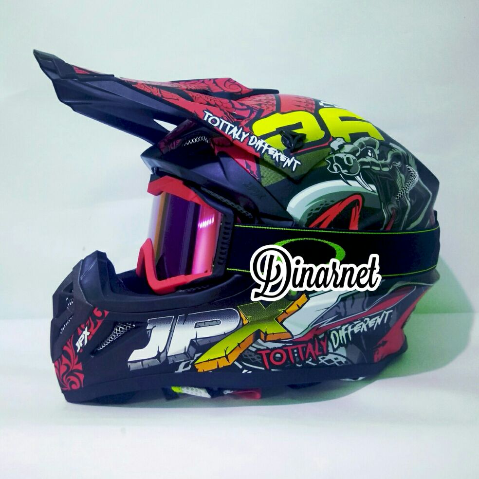 Helm Cross Jpx X16 Raja Ular Hitam Trail Trabas Downhill Kaca Goggle ...