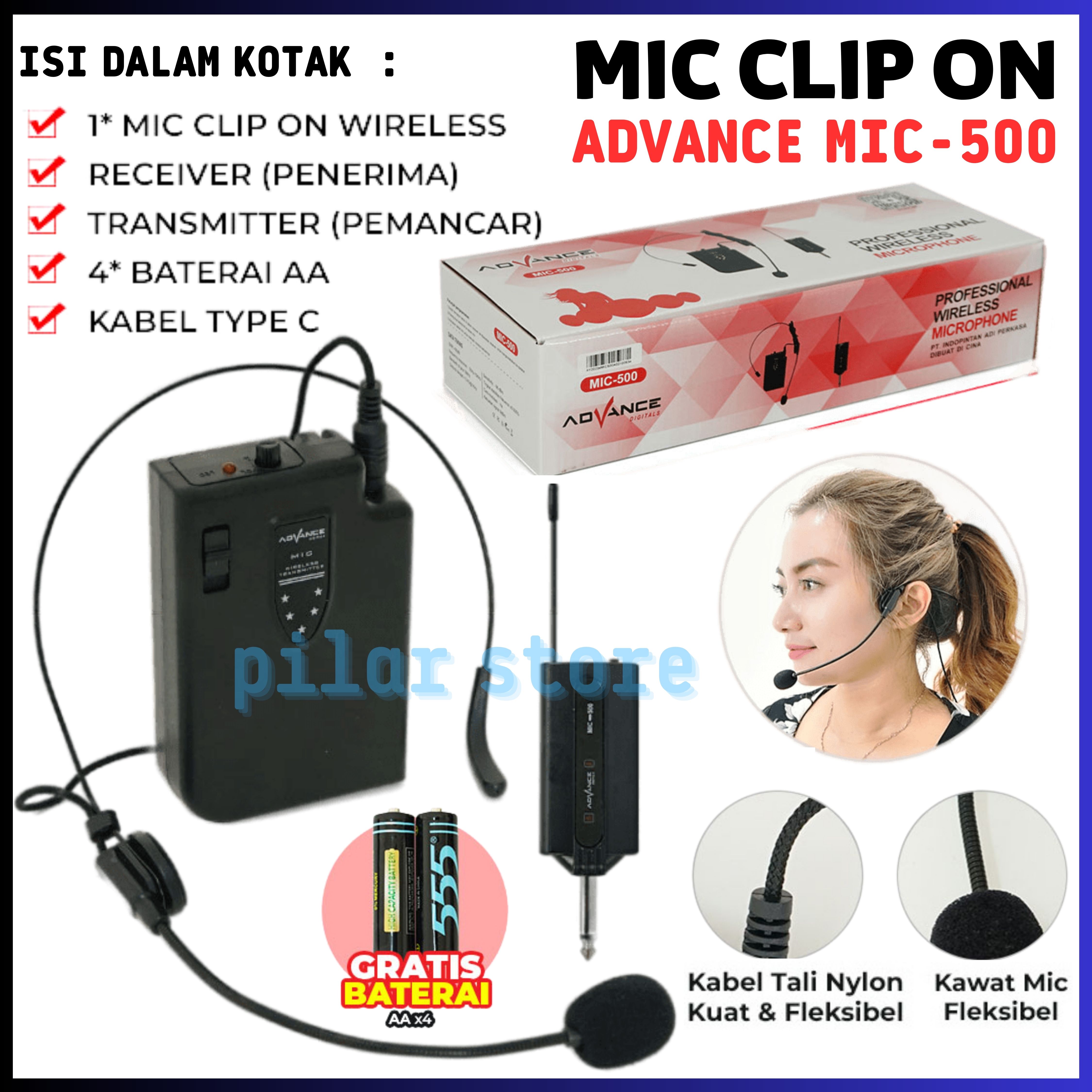 Advance Profesional Microphone Mic Mikropon MIC 500/Advance Mic-500 Mic Bando Wireless Mic Clip ...