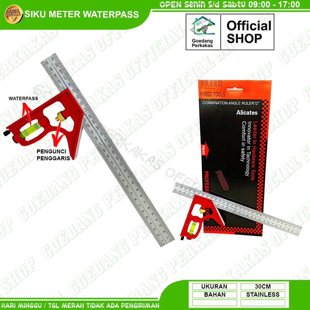 Penggaris Siku Meter Waterpass Besi Sudut 30Cm Siku Tukang Waterpas ...