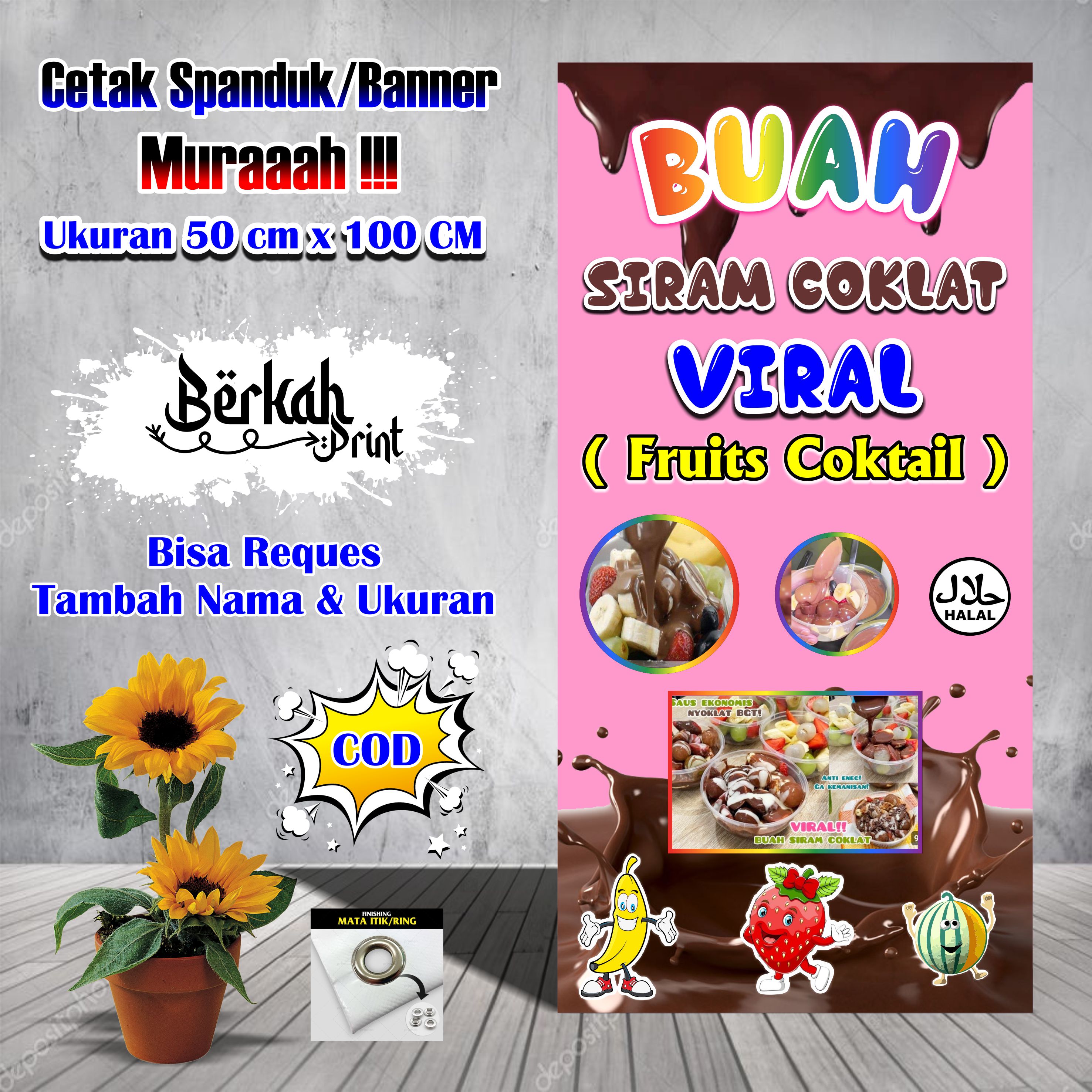 Spanduk Banner Buah Siram Coklat I Fruit Coktail Ukuran 50 cm x 100 cm ...