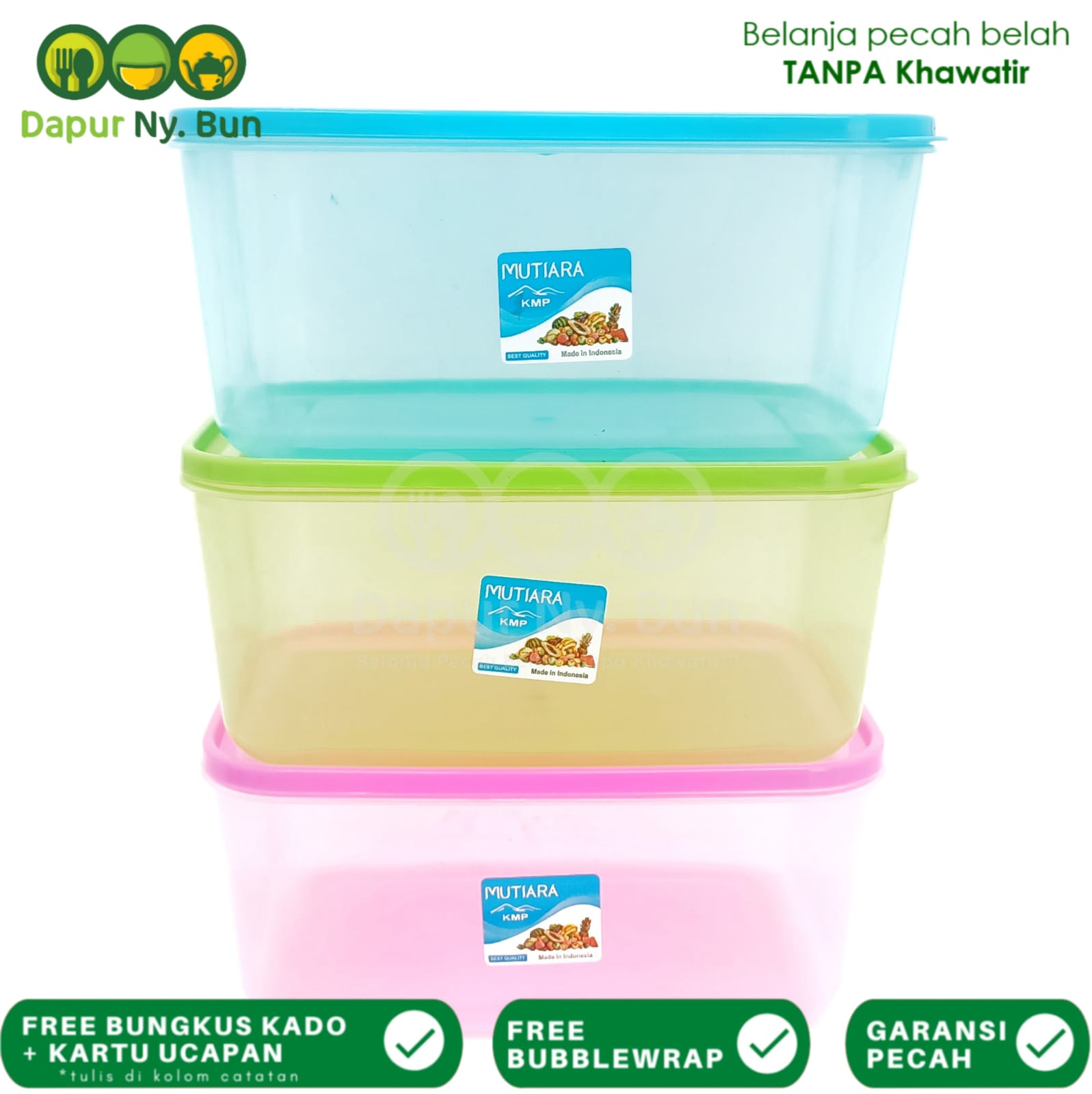 3 Pcs Lunch Box / Tempat Makan / Tempat Penyimpanan Toples Warna 1800 ...