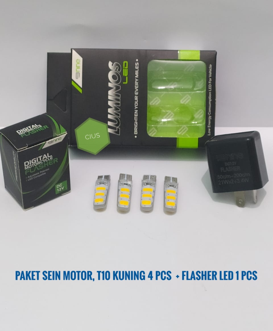 LUMINOS LED PAKET SEIN MOTOR T10 6 MATA KUNING + FLASHER LED F1 SETELAN ...
