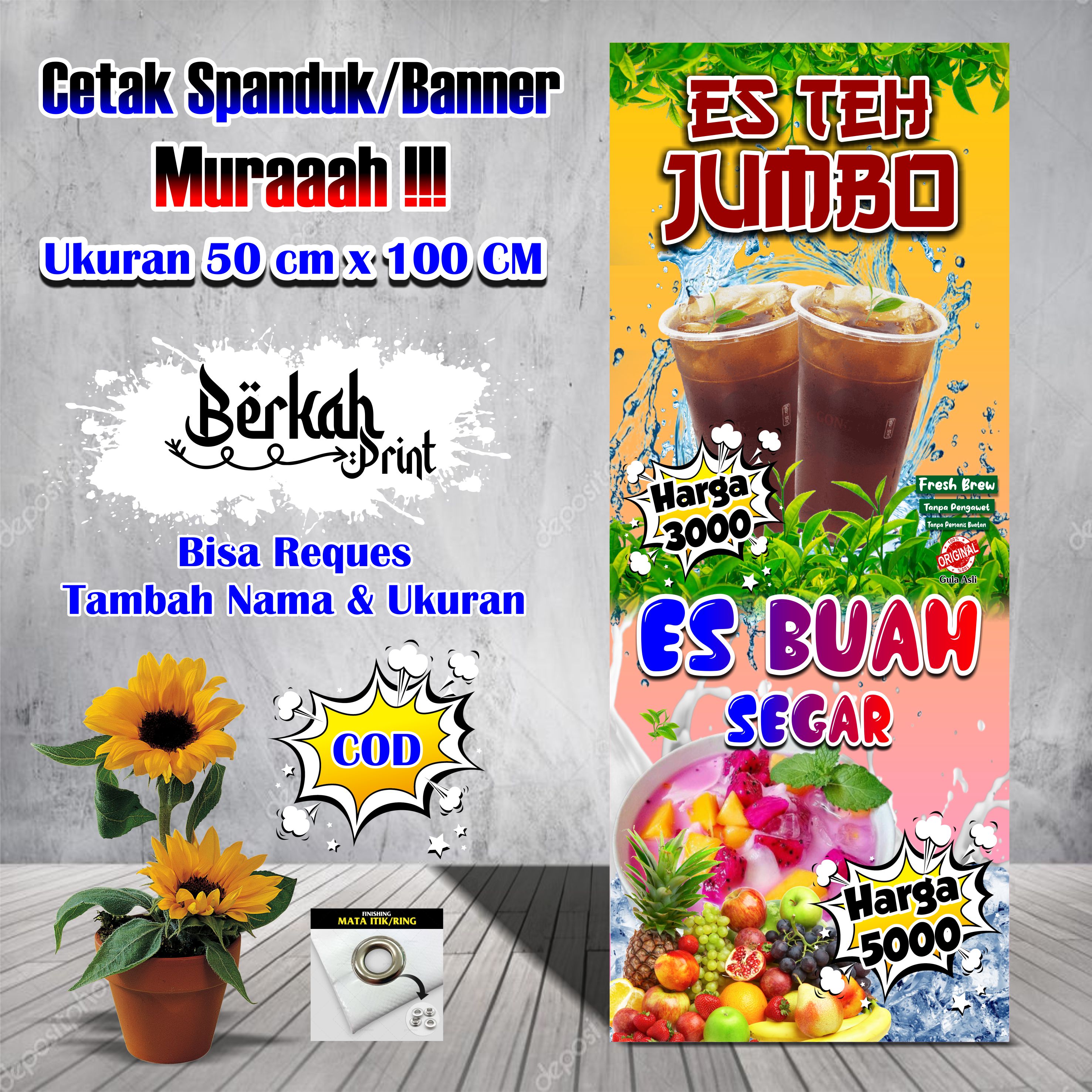 Spanduk Banner Es eh Jumbo & Es Buah Ukuran 50 cm x100 cm | Lazada ...