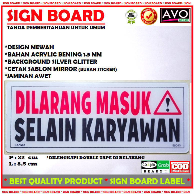 sign label DILARANG MASUK SELAIN KARYAWAN acrylic sign board tanda ...