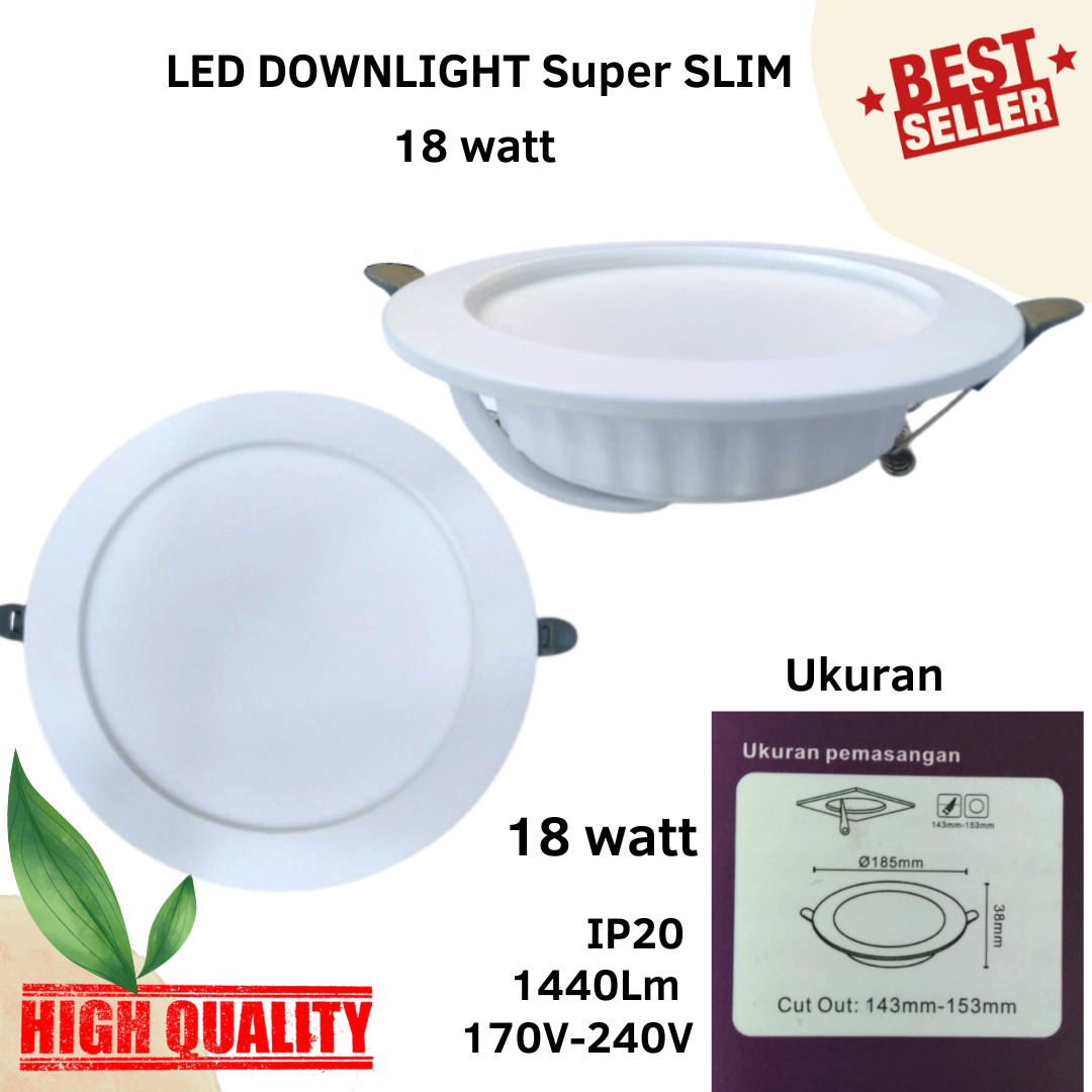 LED Downlight Super Slim Plafon / Lampu Estetik untuk Ruangan 18 watt ...
