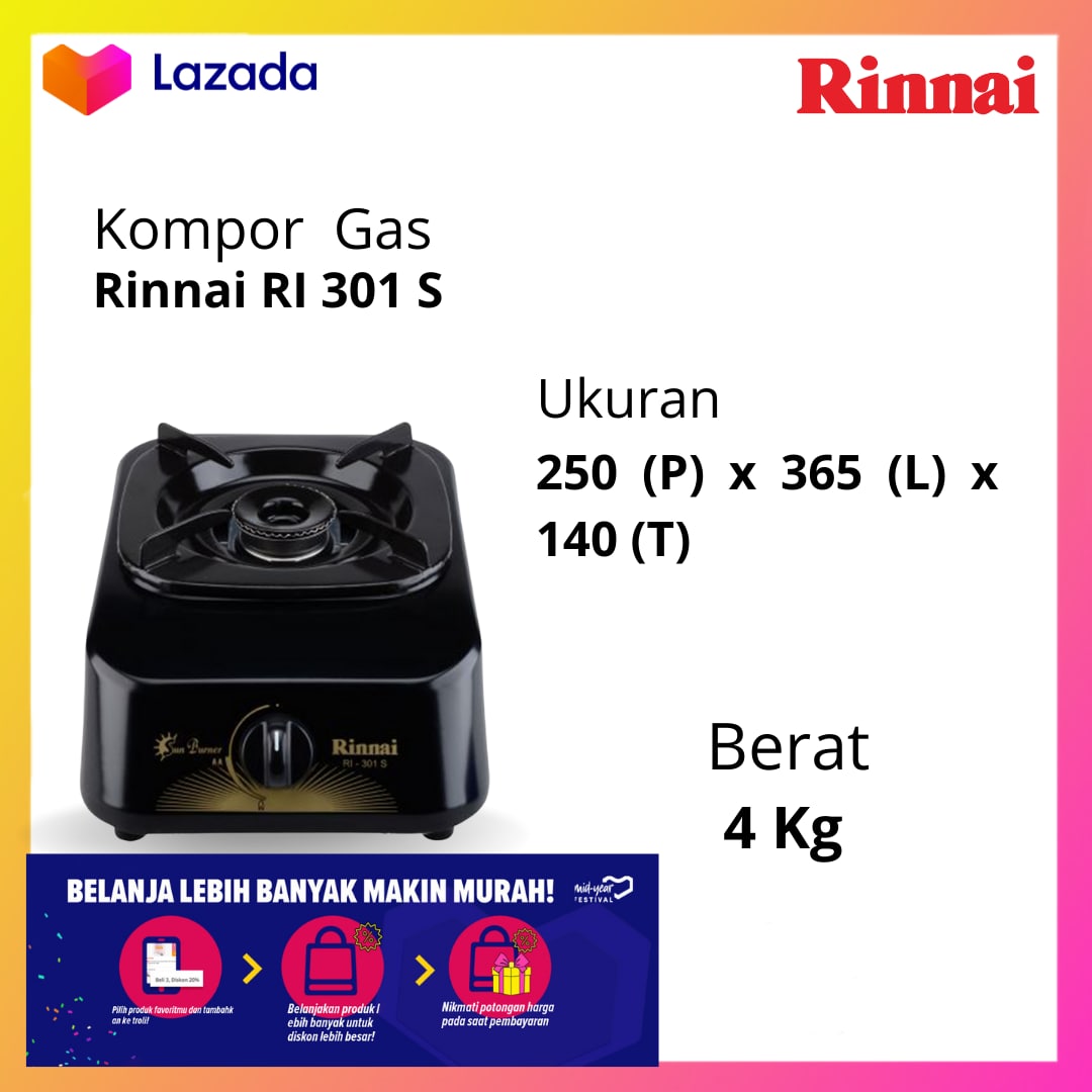 Rinnai RI-301S / RI 301S / RI301S Kompor Gas 1 Tungku + Selang dan ...