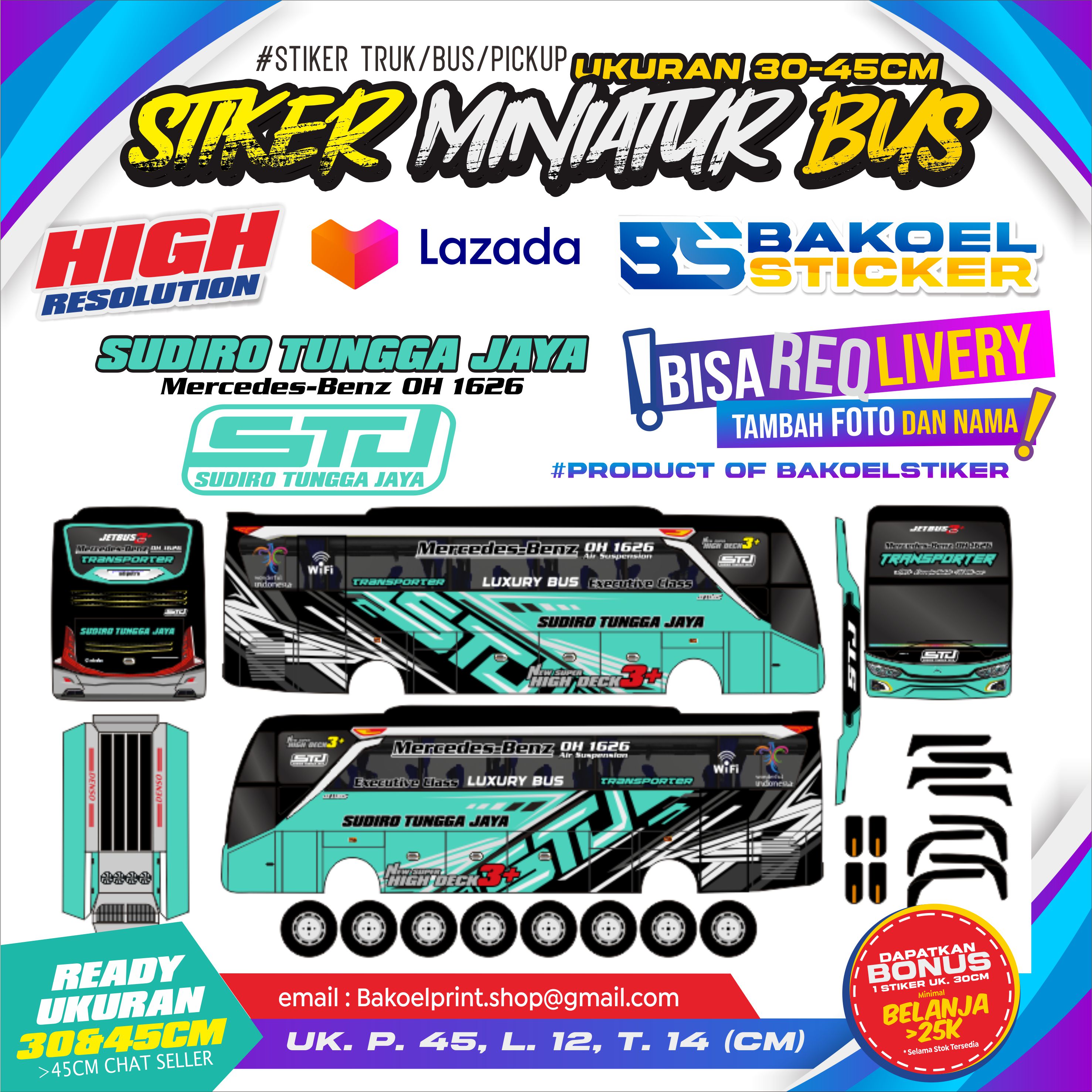 STIKER MINIATUR BUS JB3 SUDIRO TUNGGA JAYA UK. 30 & 45CM #1 | Lazada ...