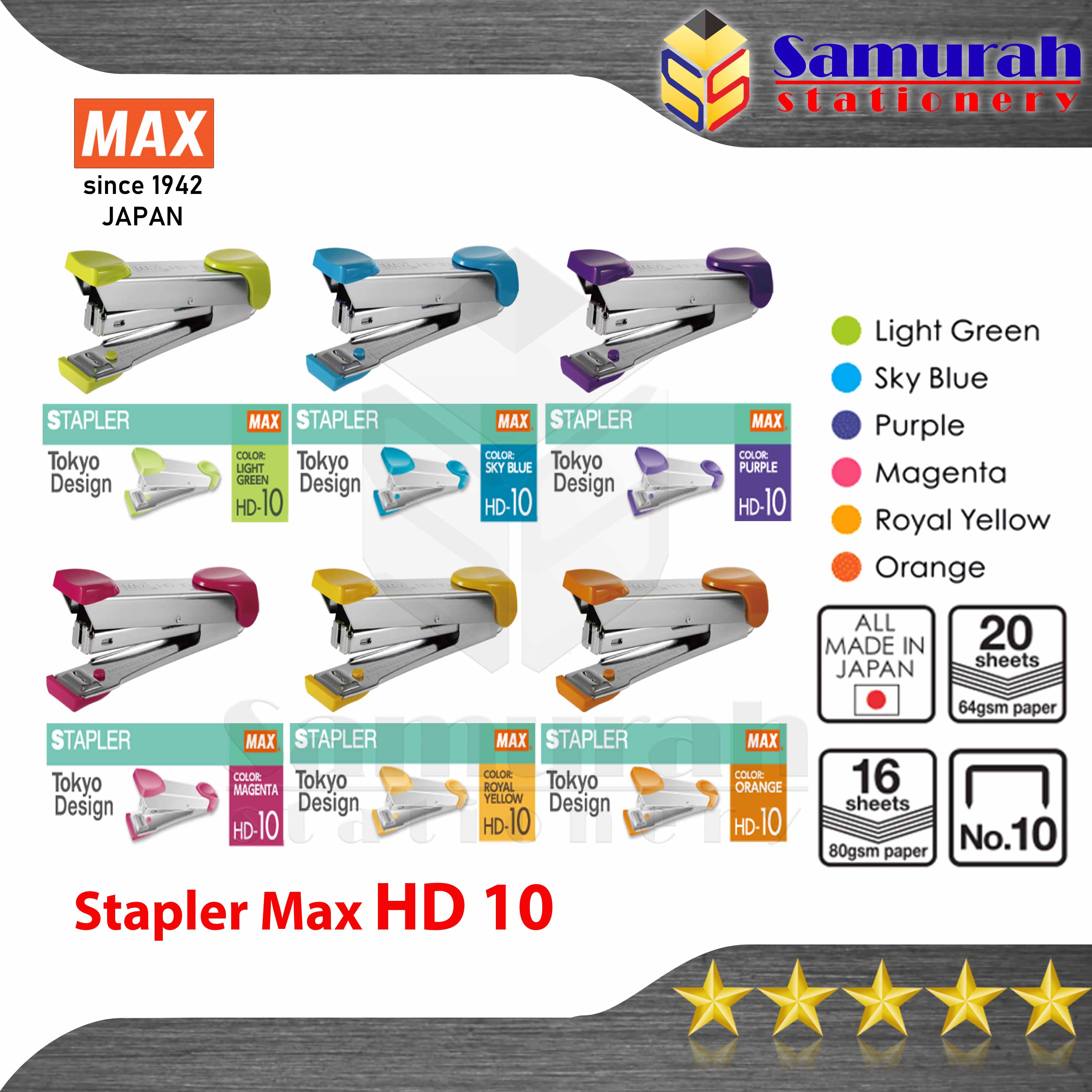 Stapler Max HD 10 / Mesin Staples Tangan HD10 / Alat Strapler Hecter Kertas HD-10 Kecil isi No ...