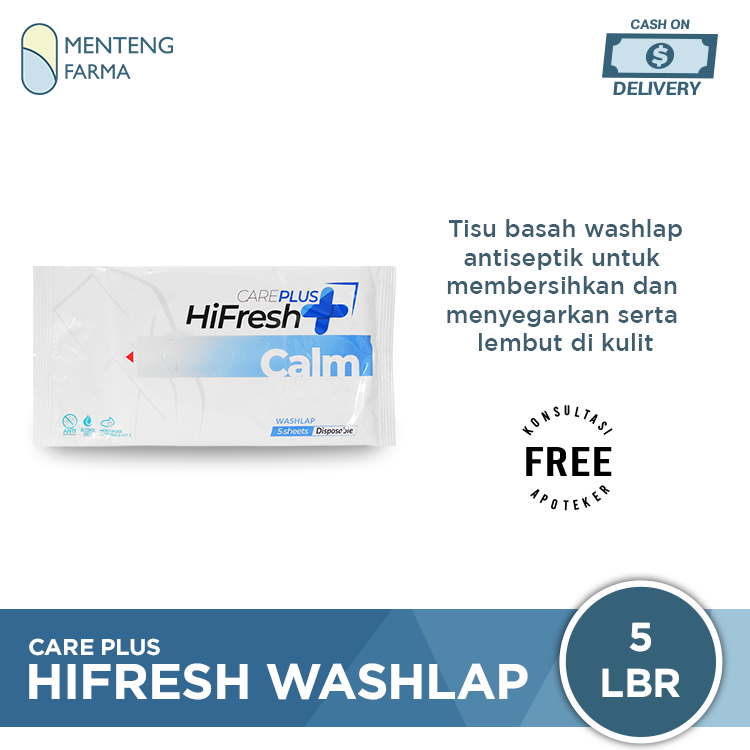 Care Plus HiFresh Calm Washlap Isi 5 Sheets - Tisu Basah Washlap Badan ...