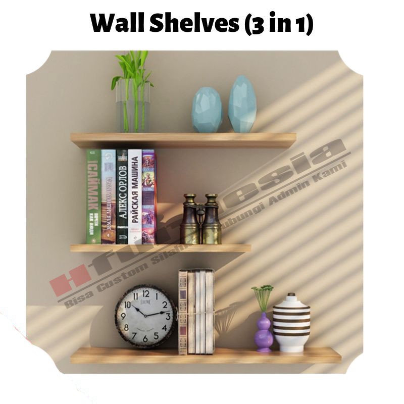 Papan Rak Buku Dinding Minimalis Rak Susun 3 Rak Gantung Tempel buah ...